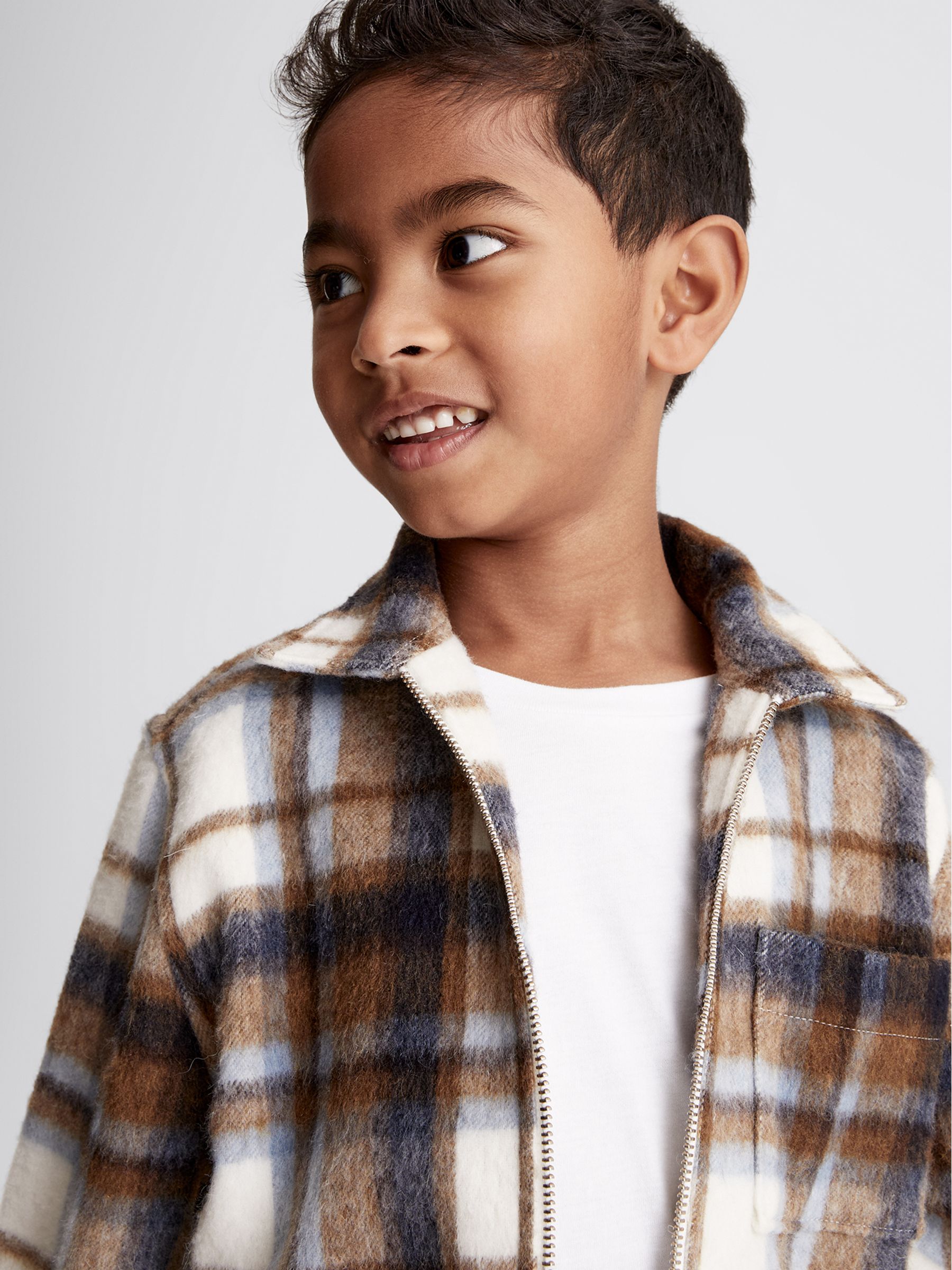 Reiss Brushed Check Overshirt in Toffee - REISS