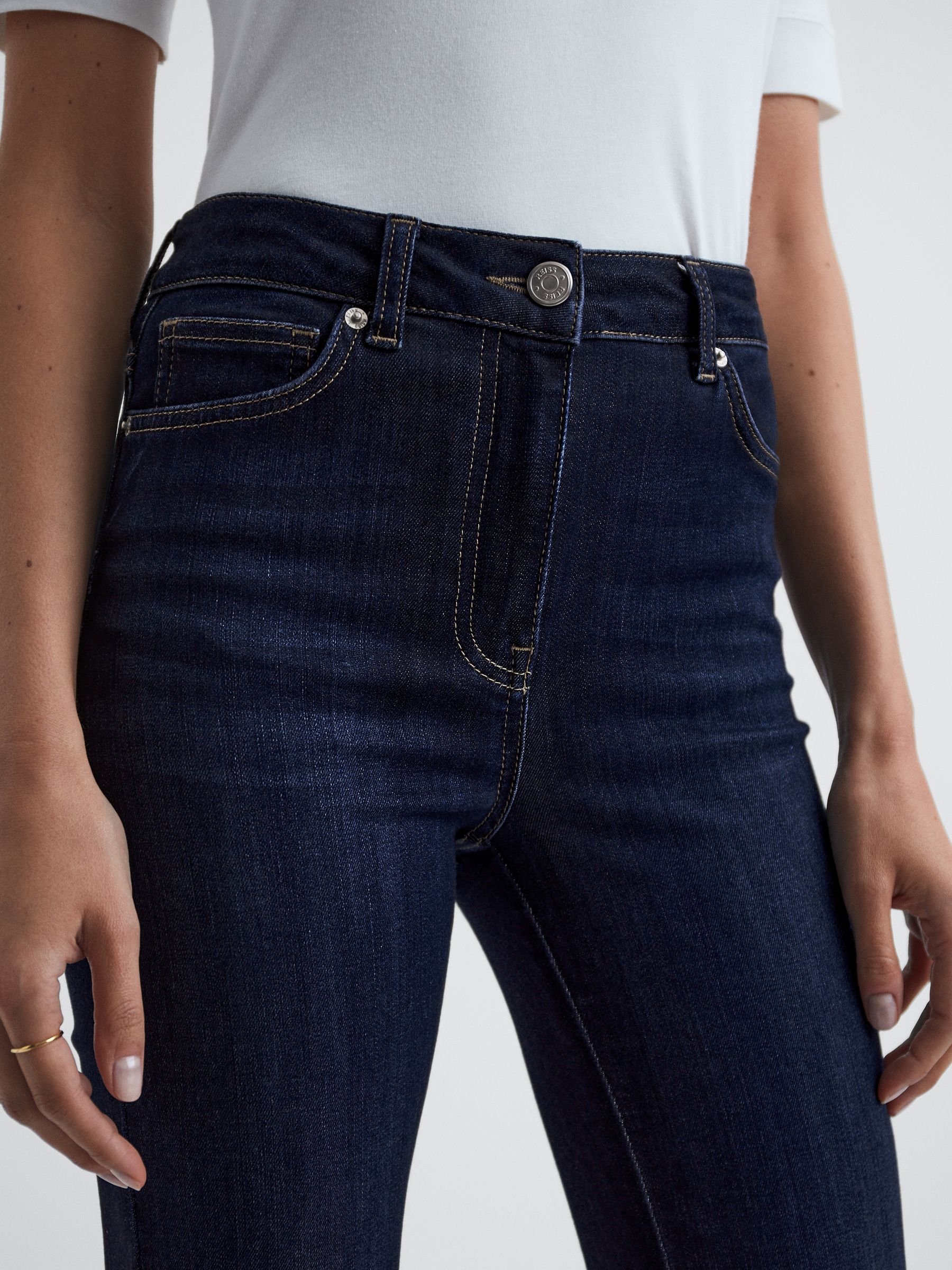 Reiss High Rise Skinny Flared Jeans in Dark Indigo - REISS