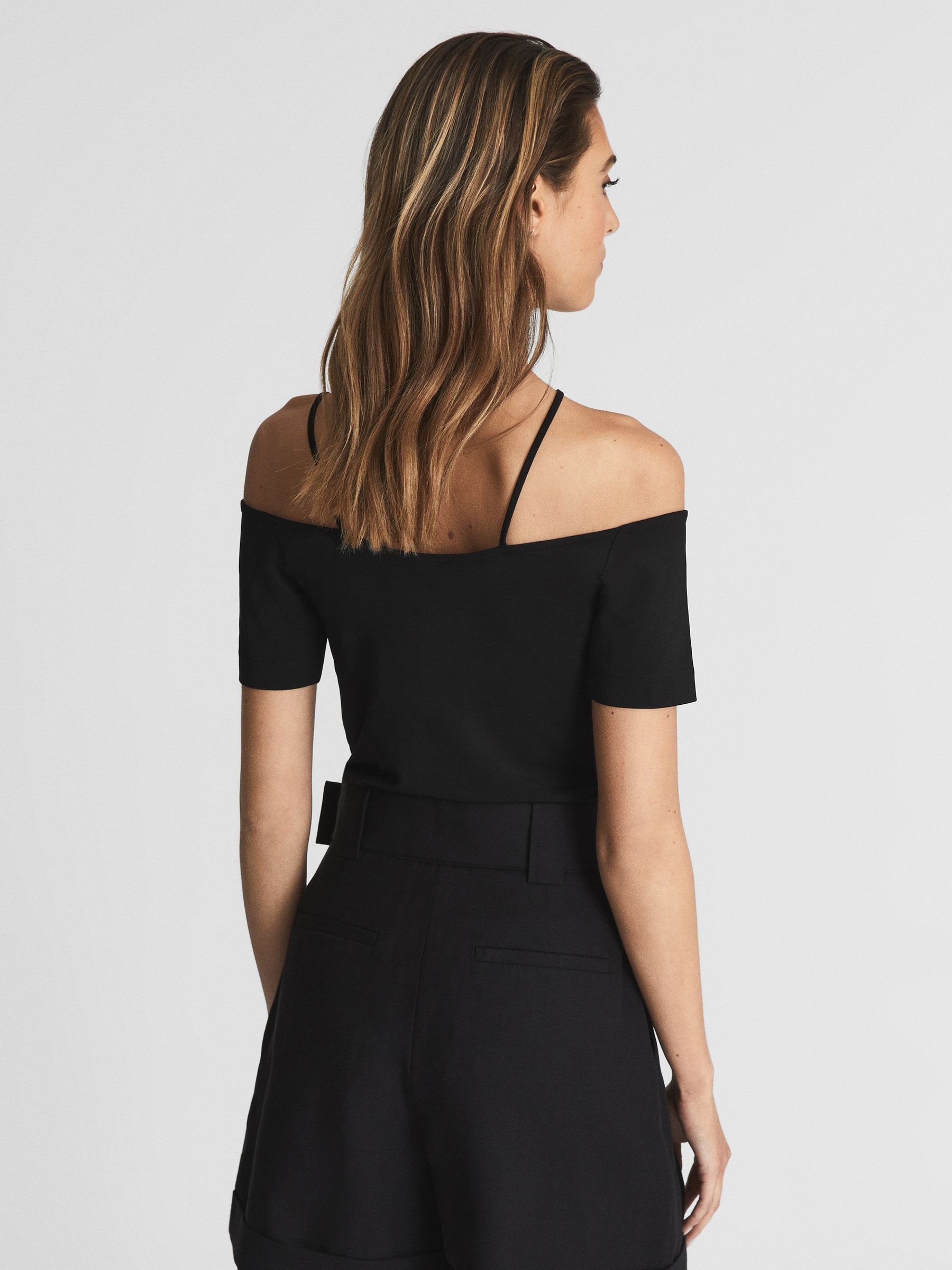 Reiss Off-Shoulder Strap Top in Black | REISS