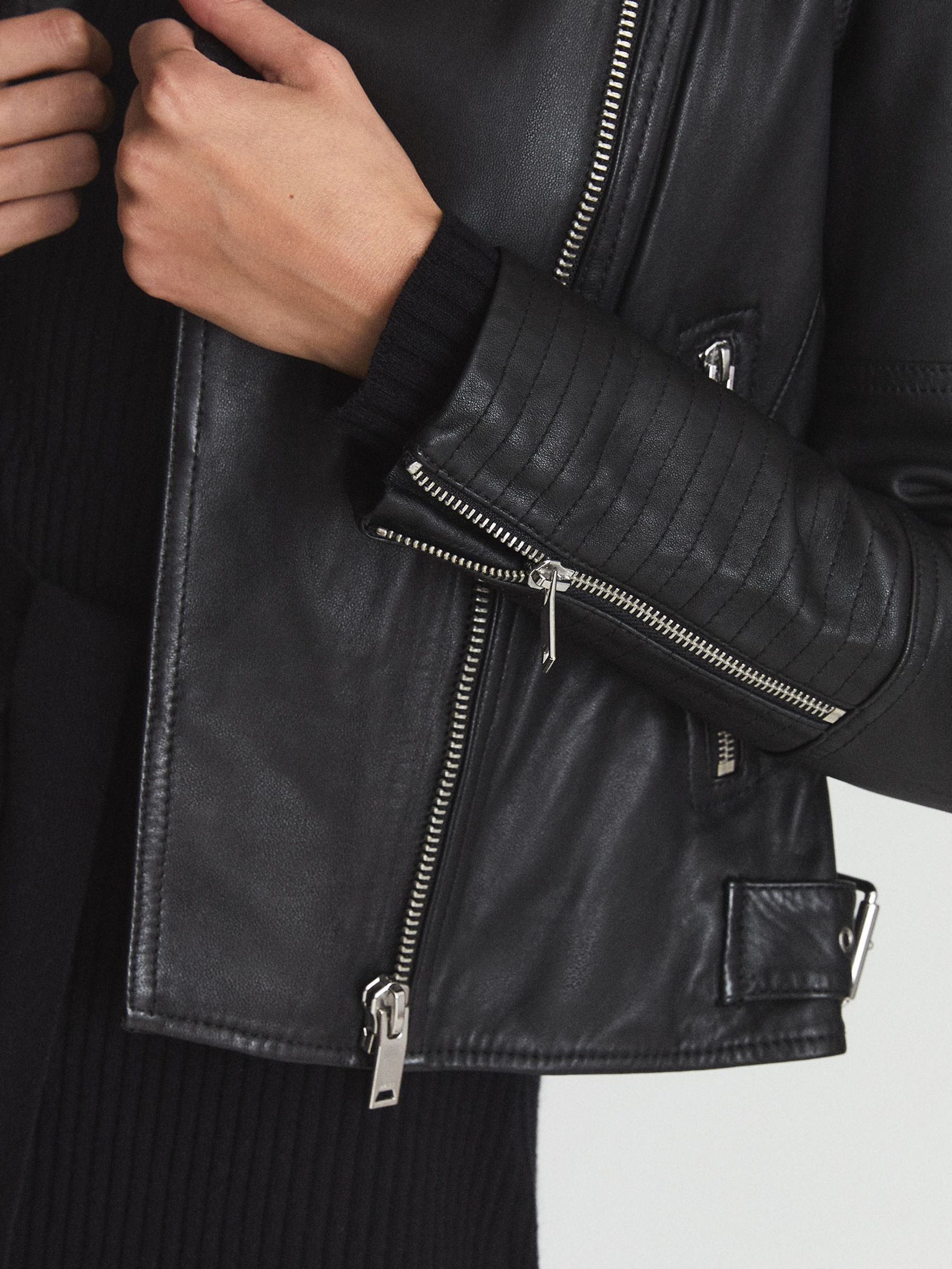 Reiss Leather Biker Jacket in Black | REISS