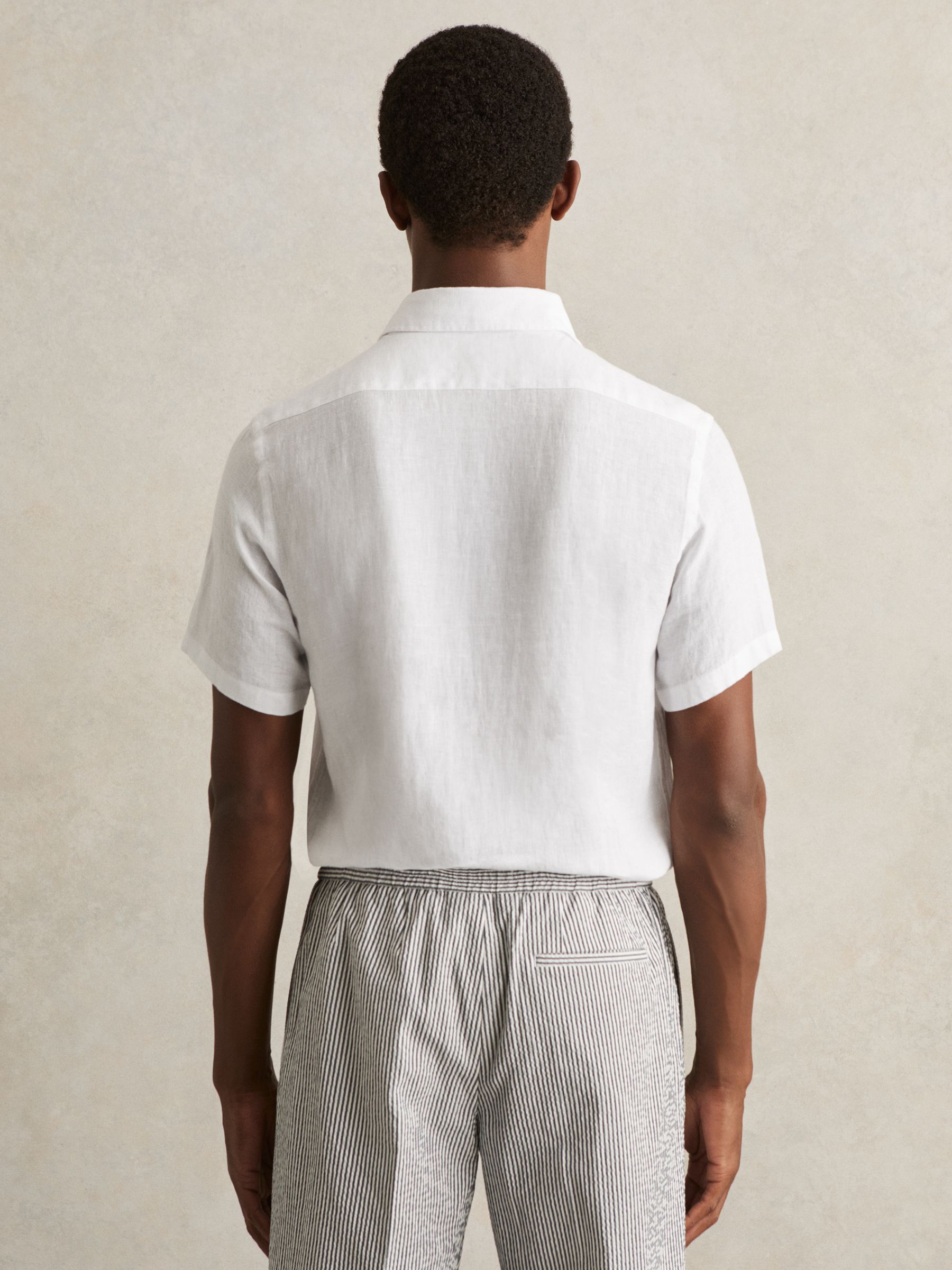 Reiss Slim Fit Linen Button-Through Shirt in White - REISS