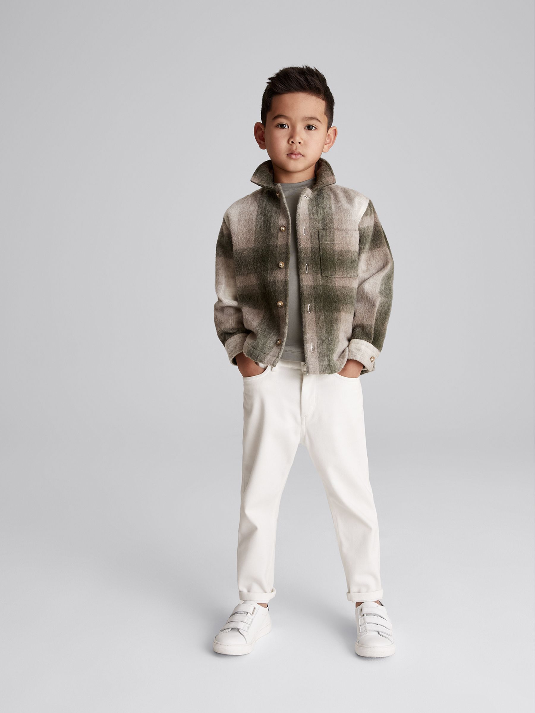 Reiss Brushed Check Over-shirt in Sage | REISS