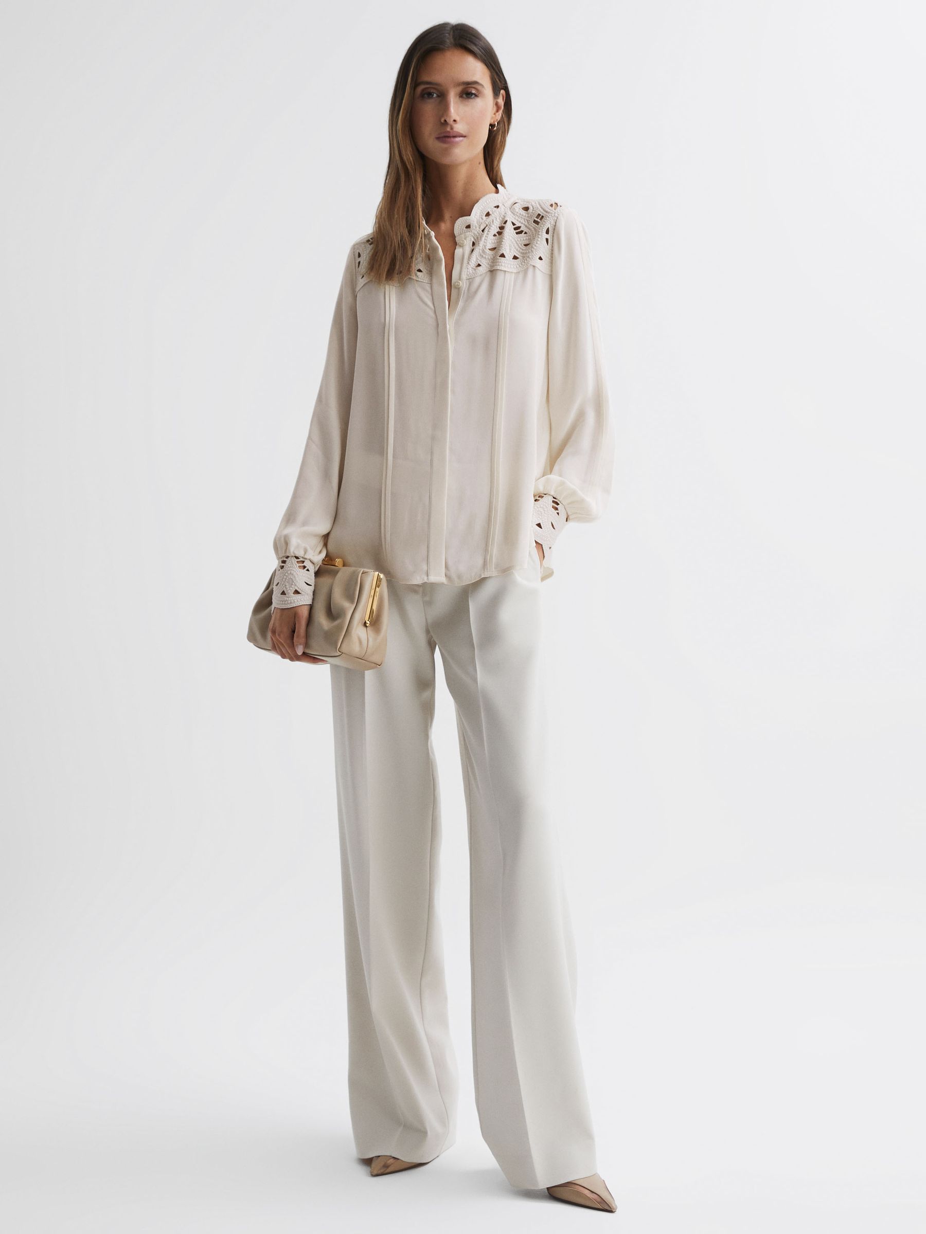 Reiss Lace Cut-Out Blouse in Ivory | REISS
