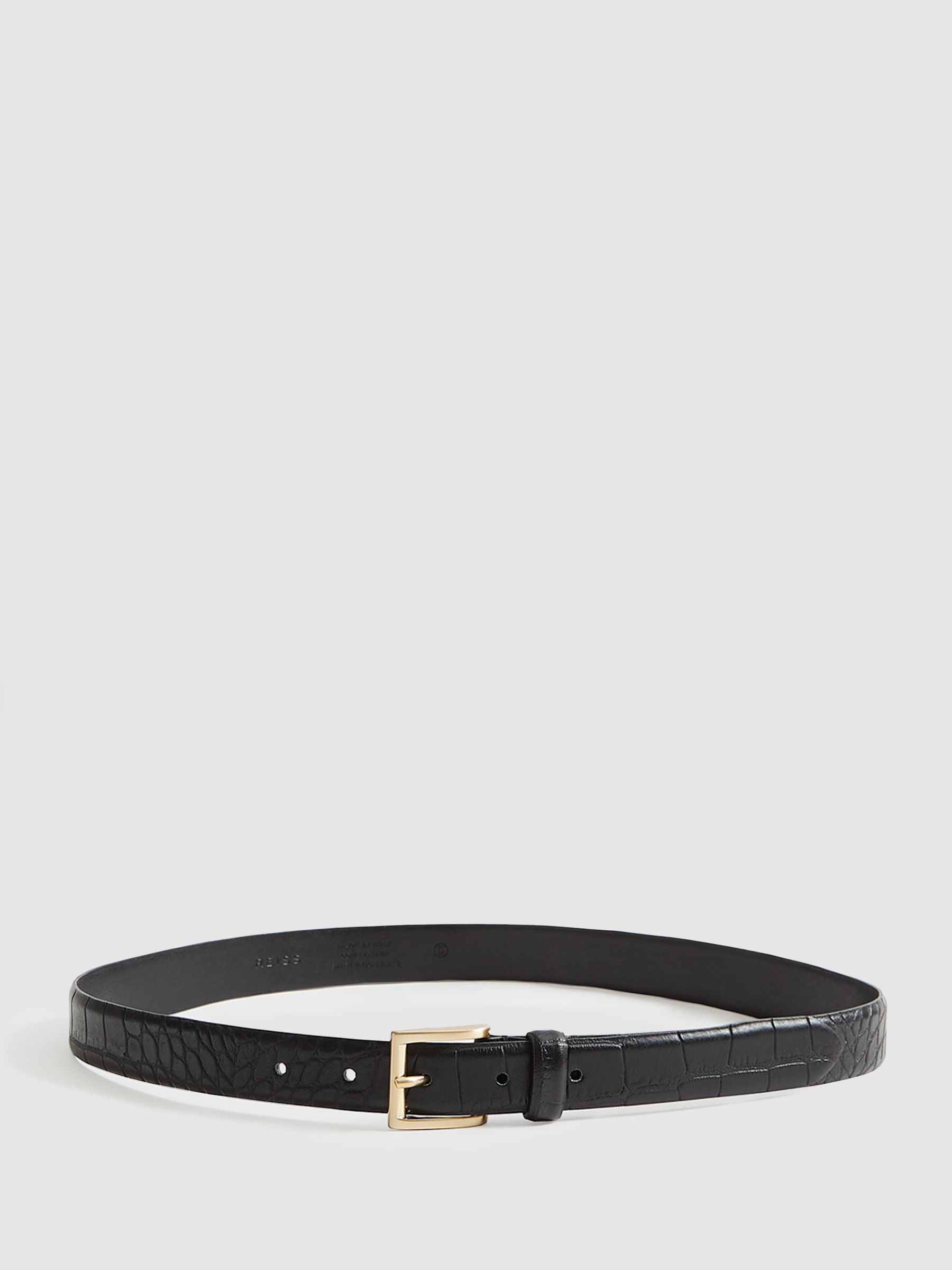 Reiss Leather Croc Embossed Belt in Black - REISS