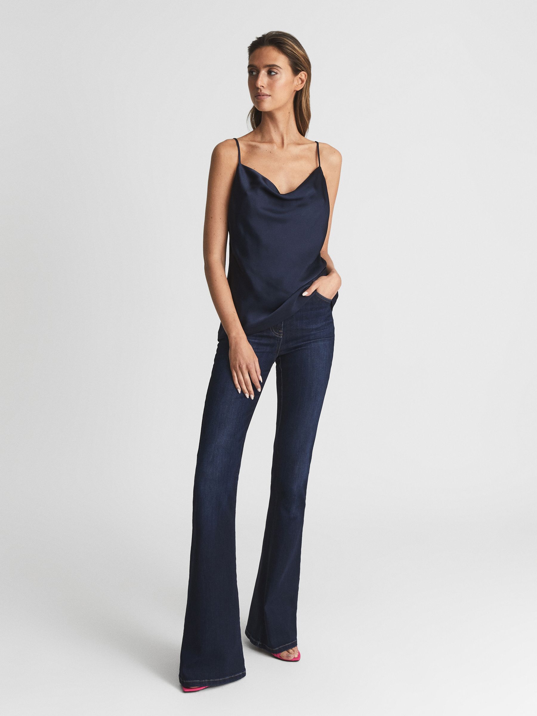 Reiss Satin Cami Top in Navy - REISS