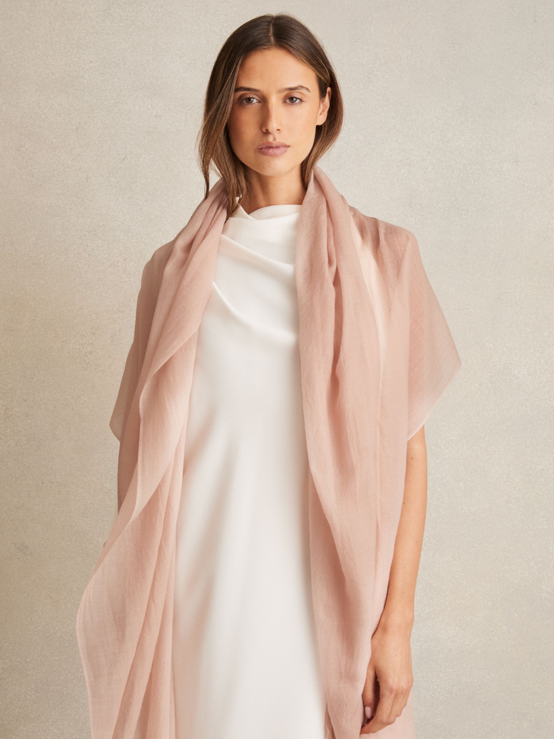 Reiss Wool-Cashmere Lightweight Scarf in Blush - REISS