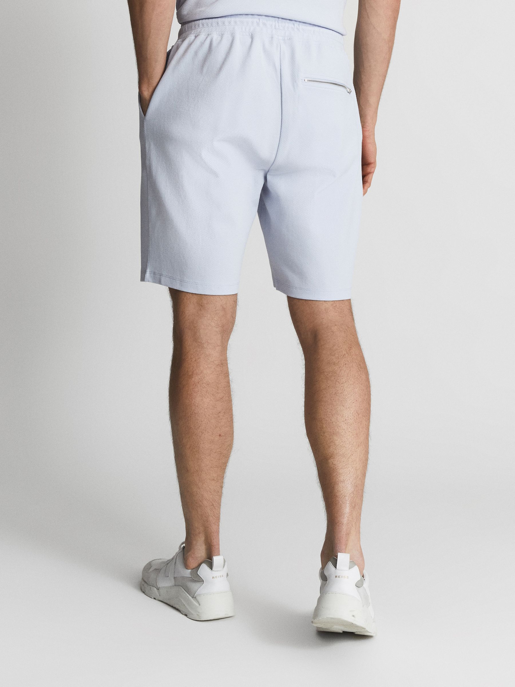 Reiss Textured Drawstring Jersey Shorts in Soft Blue - REISS