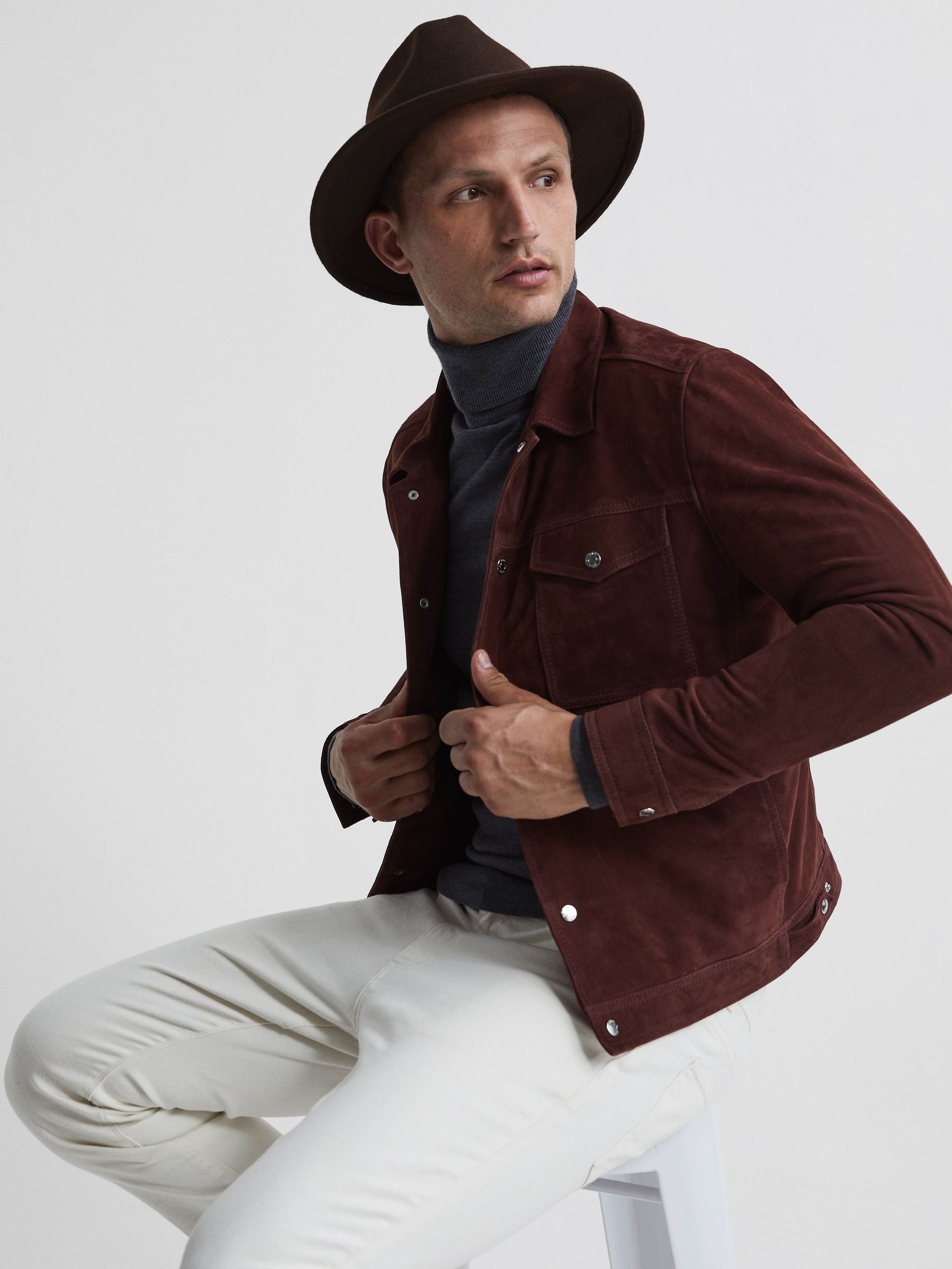 Reiss Wool Trilby Hat in Chocolate - REISS