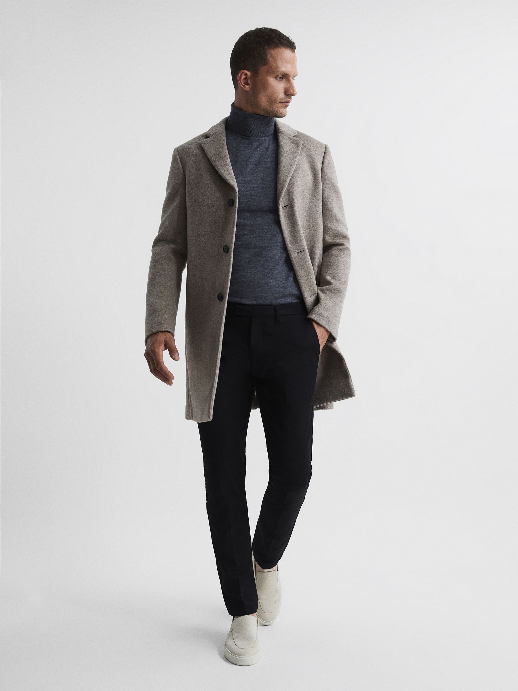 Reiss Single Breasted Overcoat in Oatmeal - REISS