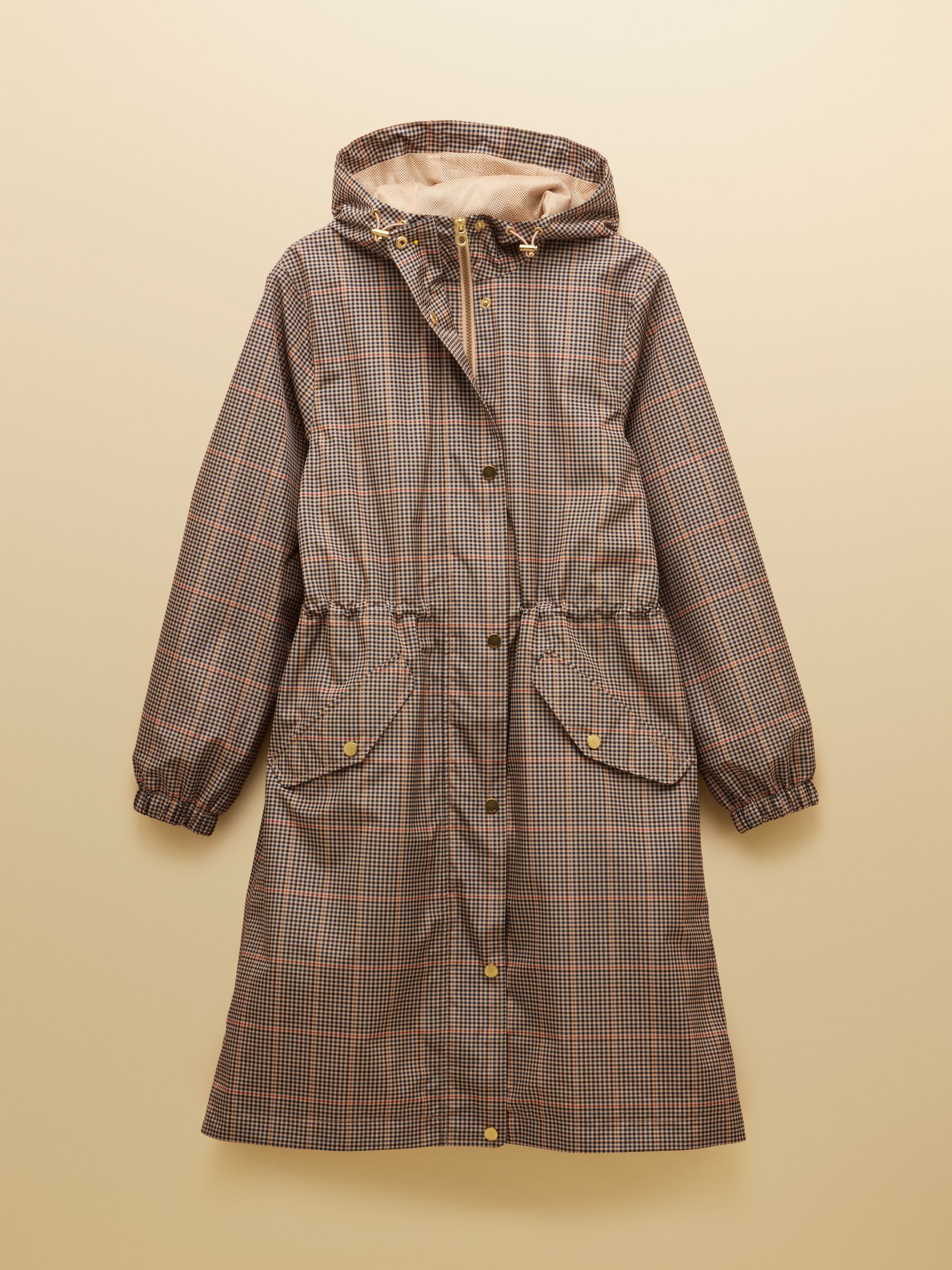 Holkham Brown Check Waterproof Packable Raincoat With Hood | Joules