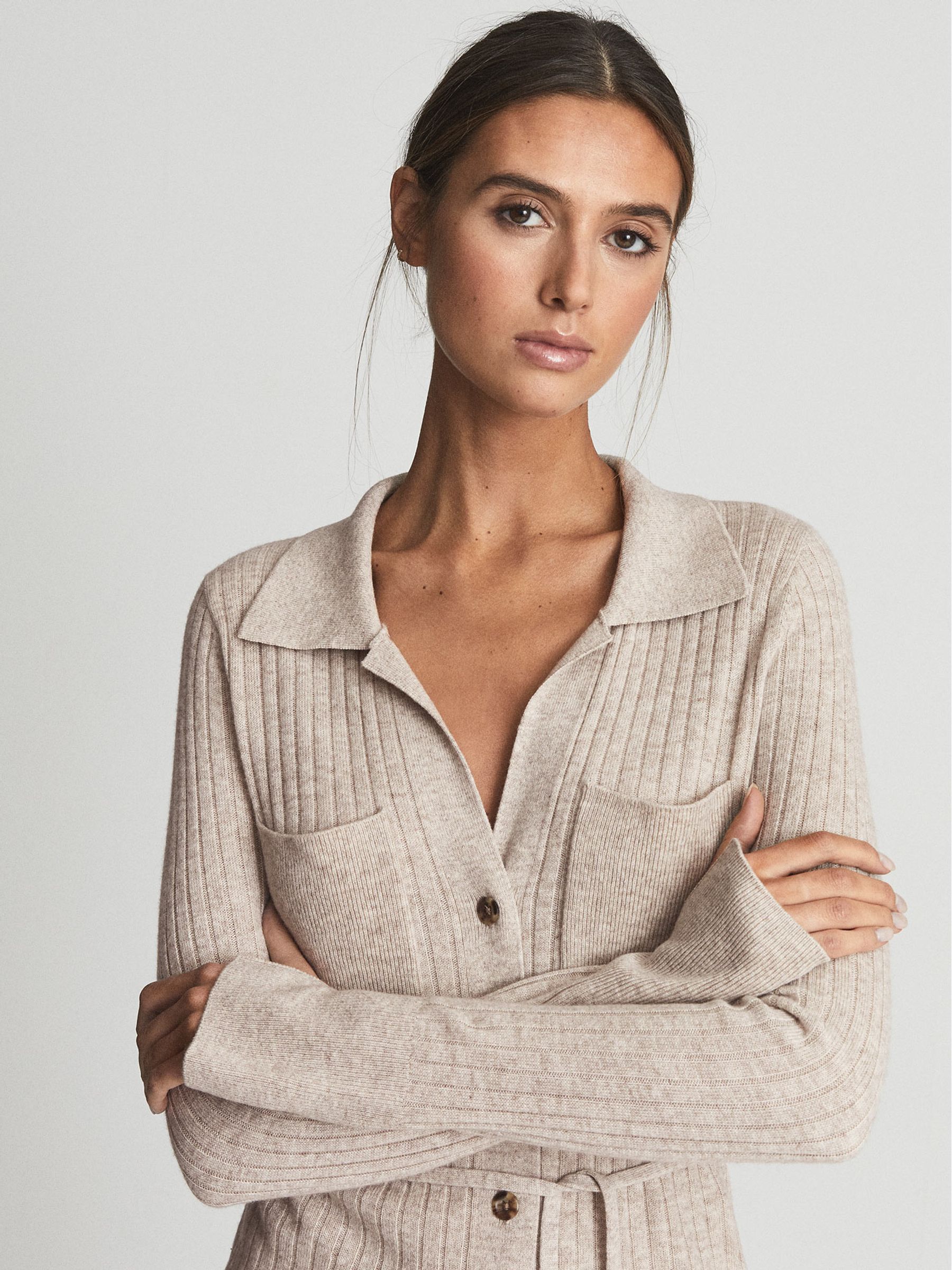 Reiss Cashmere Blend Cardigan in Oatmeal - REISS