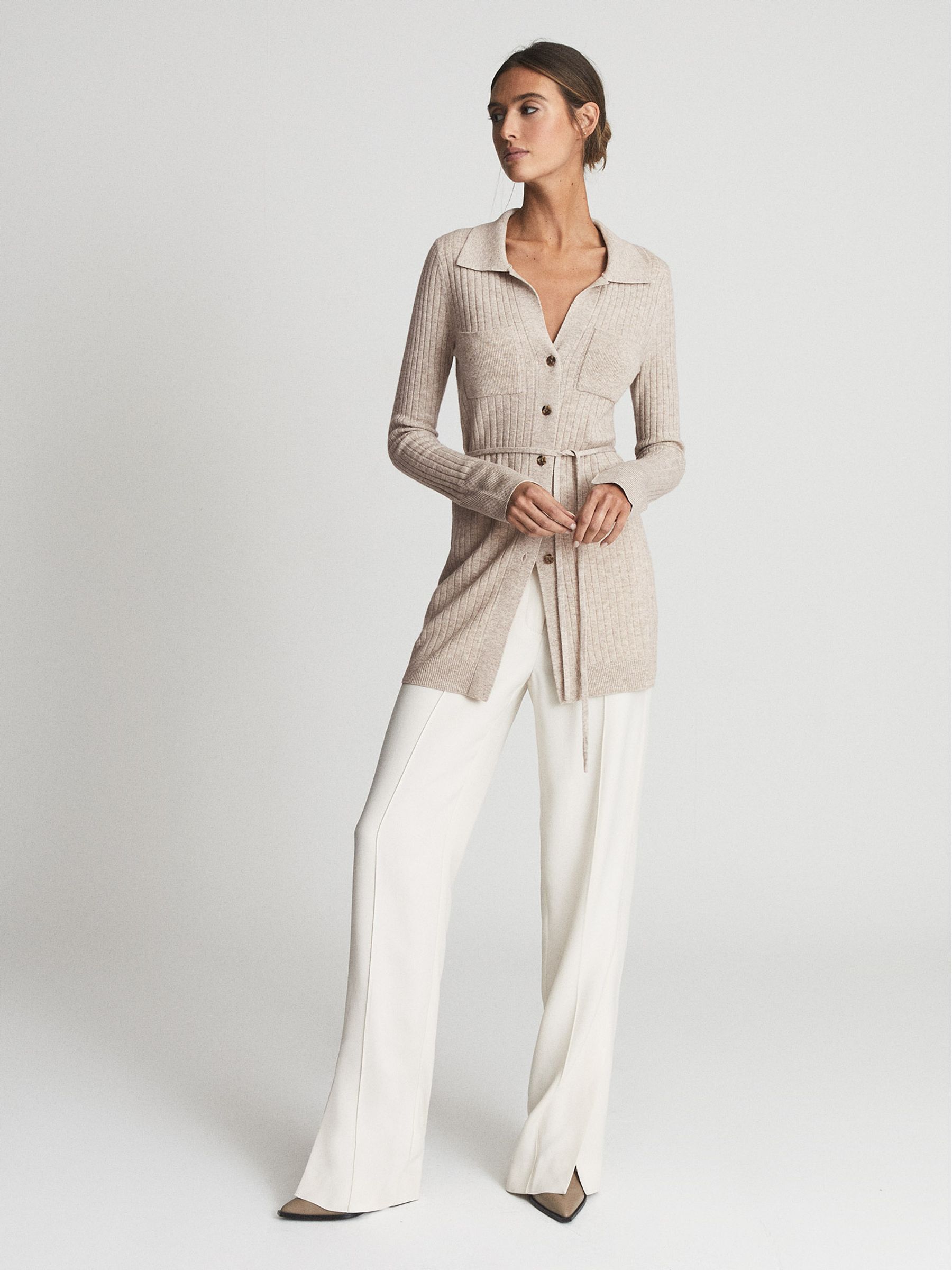 Reiss Cashmere Blend Cardigan in Oatmeal - REISS