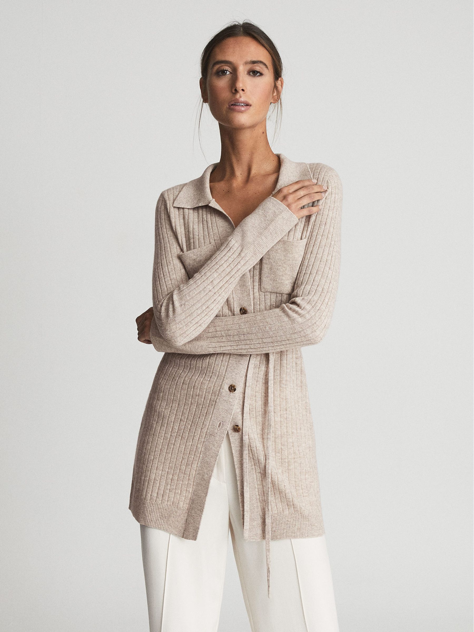 Reiss Cashmere Blend Cardigan in Oatmeal - REISS