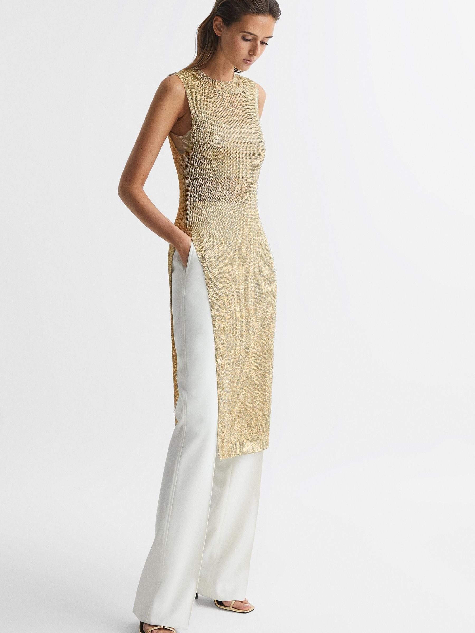 Reiss Metallic Open Knit Tunic in Bronze | REISS