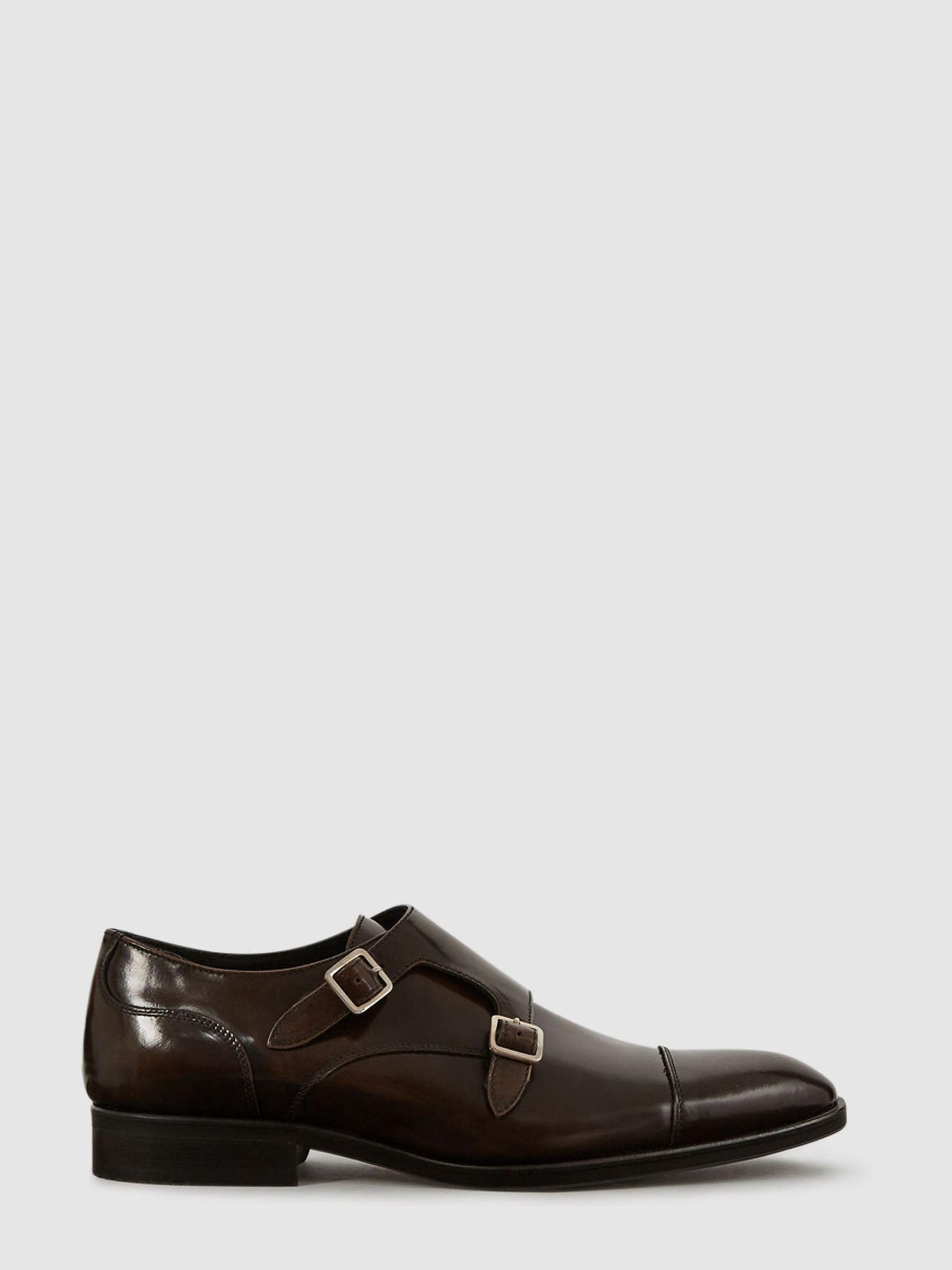 Reiss Leather Monk Strap Shoes in Brown - REISS