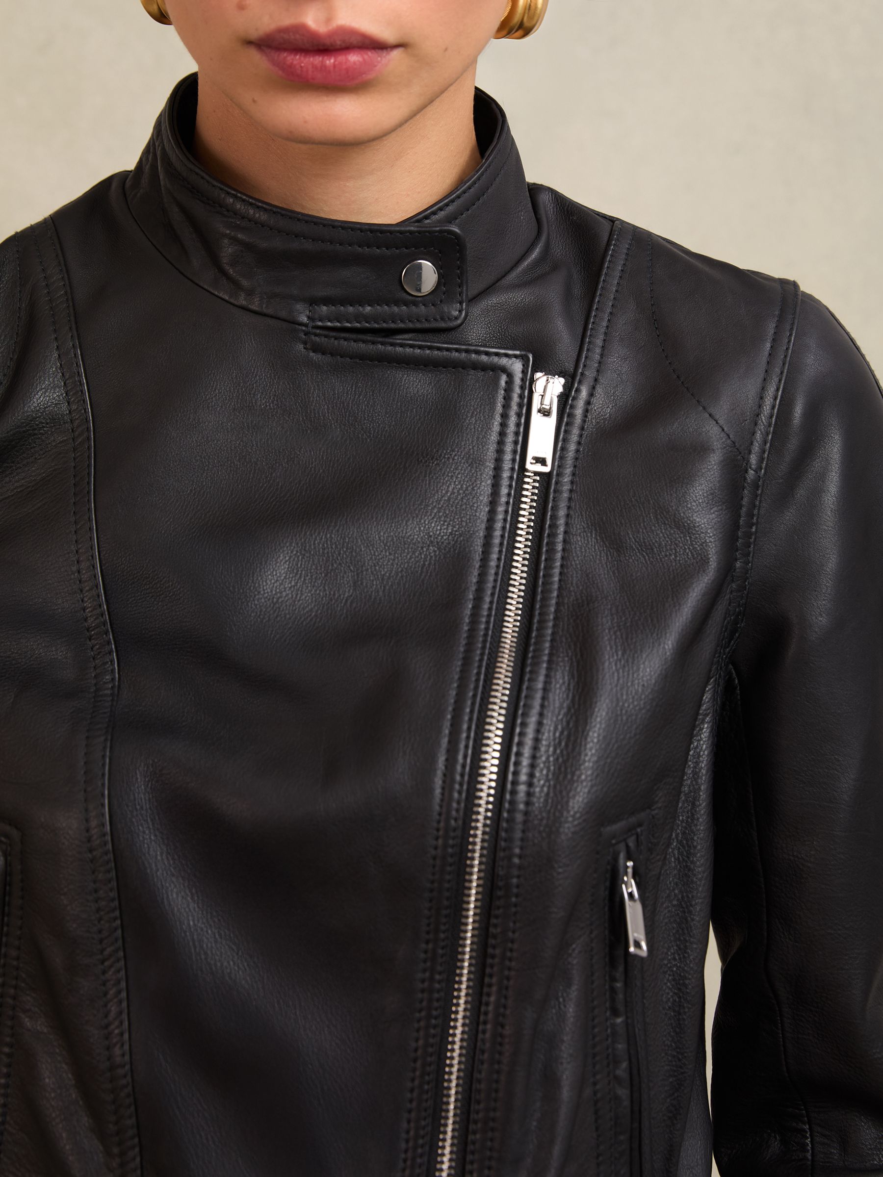 Reiss Atelier Leather Biker Jacket in Black | REISS