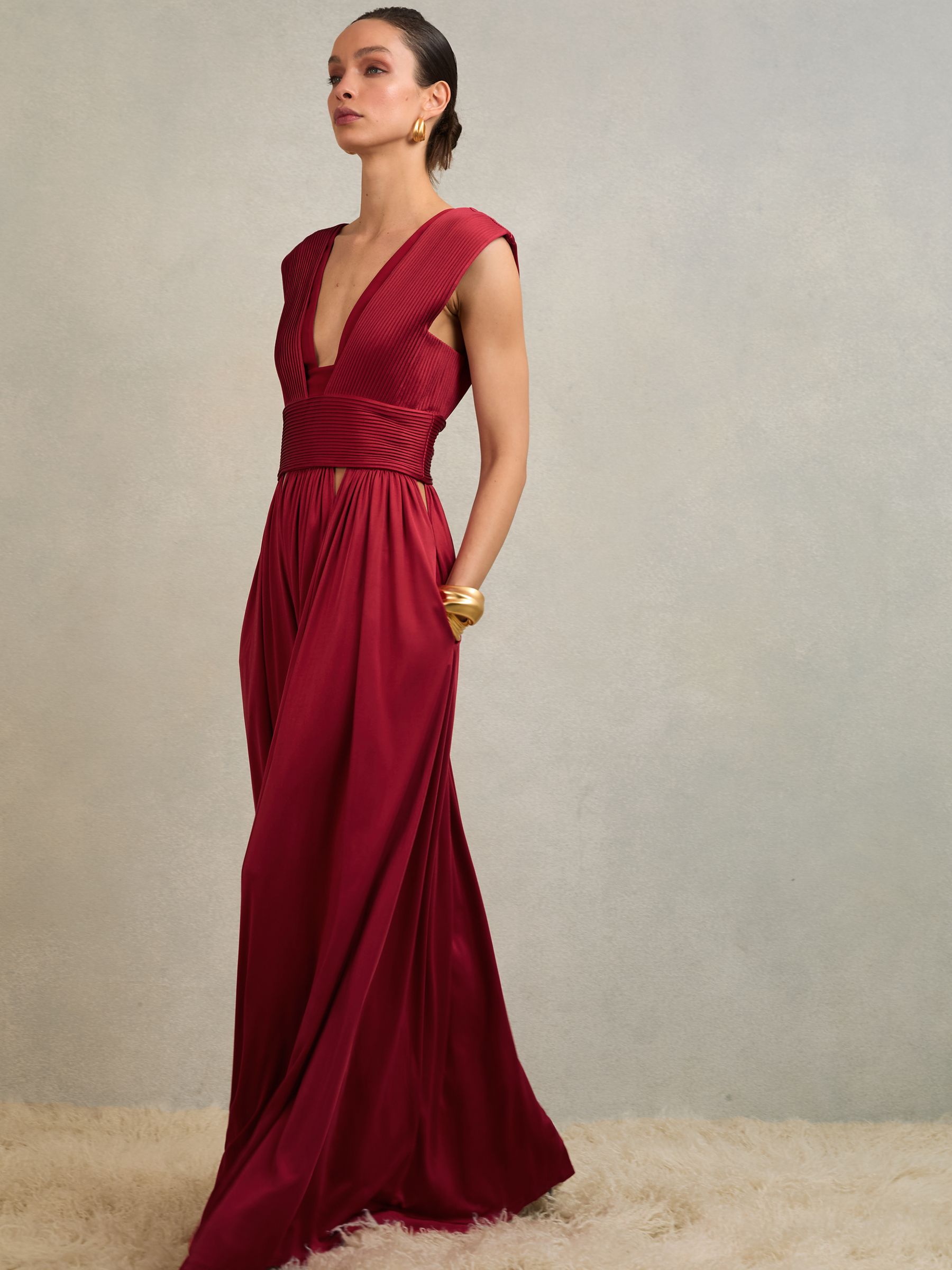 Reiss Atelier Cut-Out Pleated Maxi Dress in Red | REISS