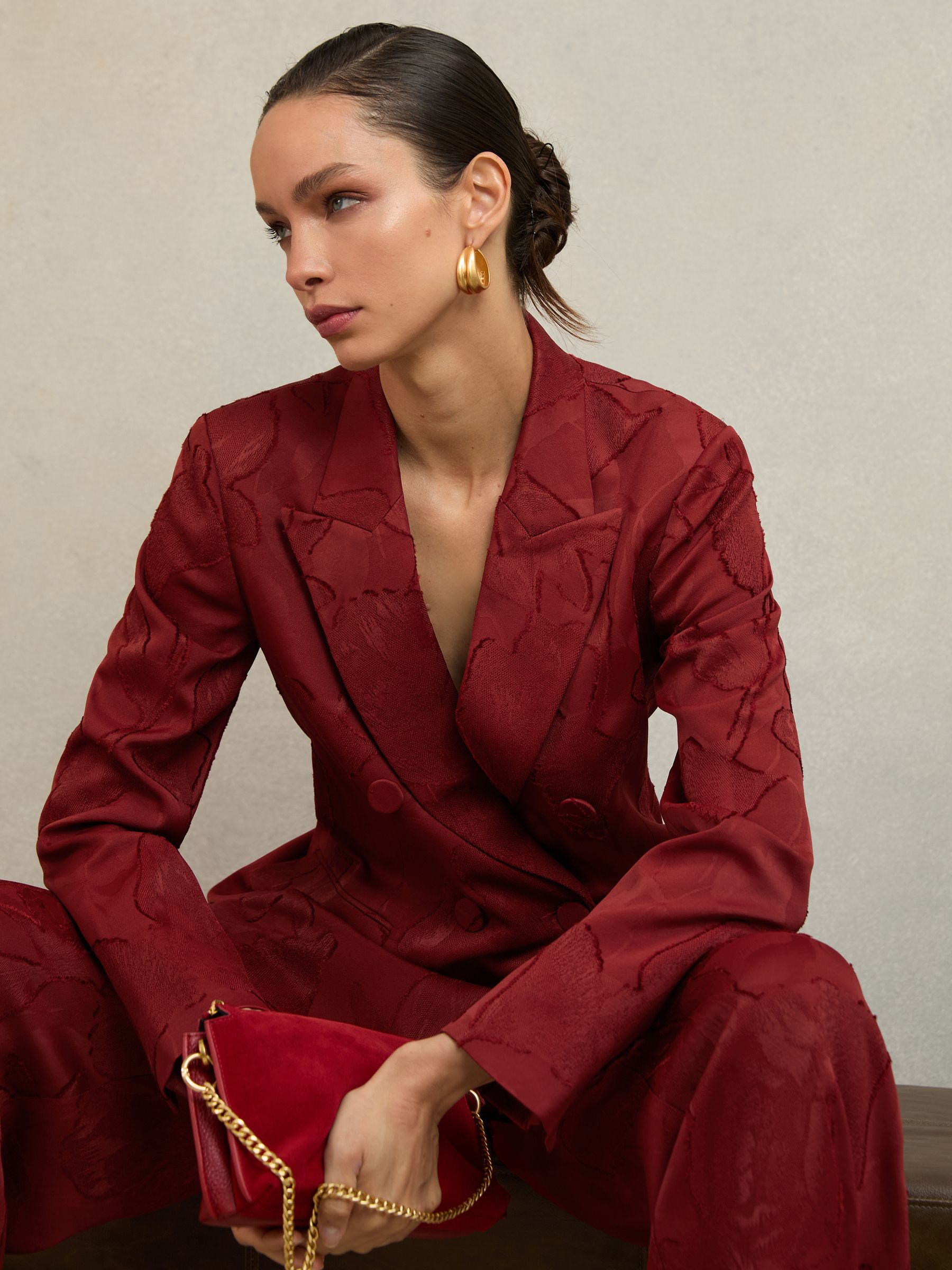 Reiss Atelier Jacquard Double-Breasted Blazer in Red | REISS