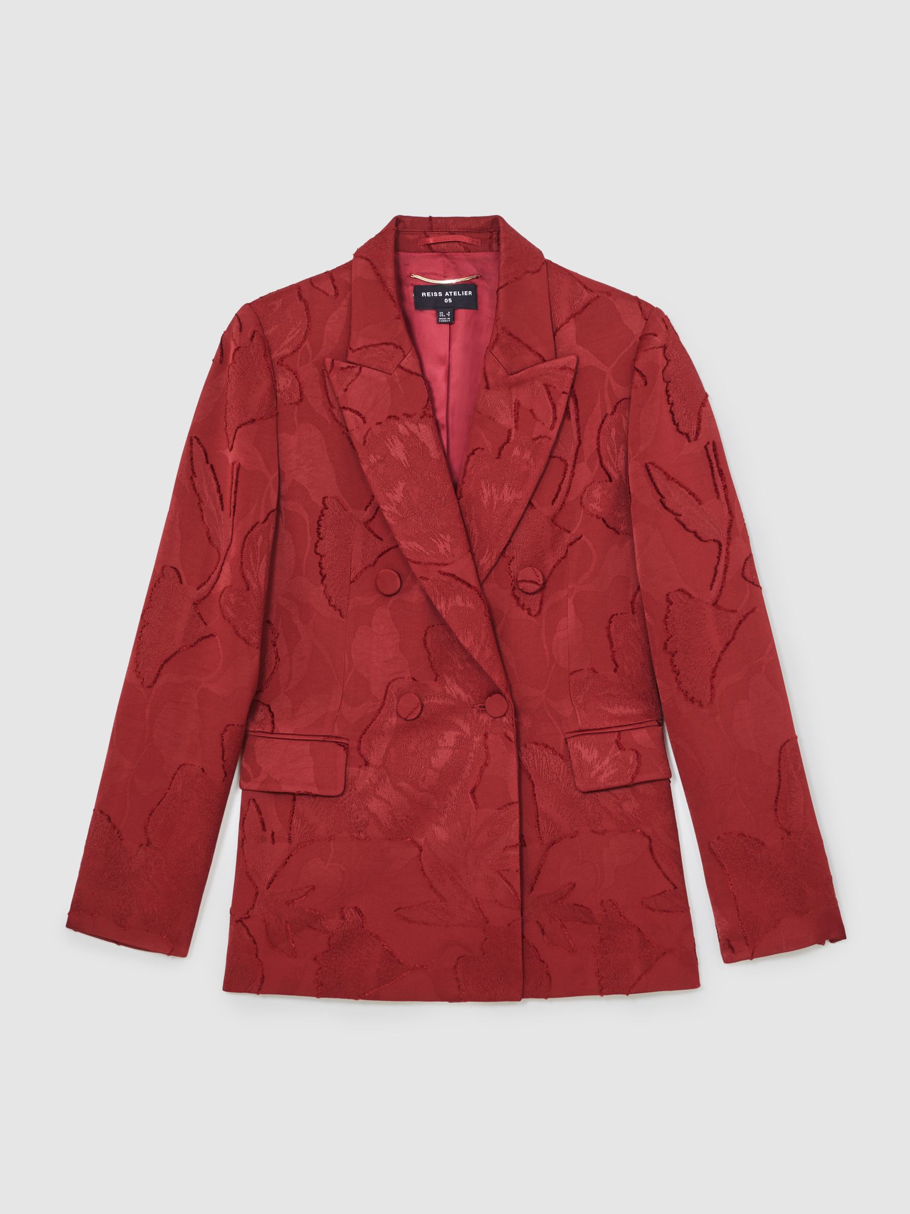 Reiss Atelier Jacquard Double-Breasted Blazer in Red | REISS