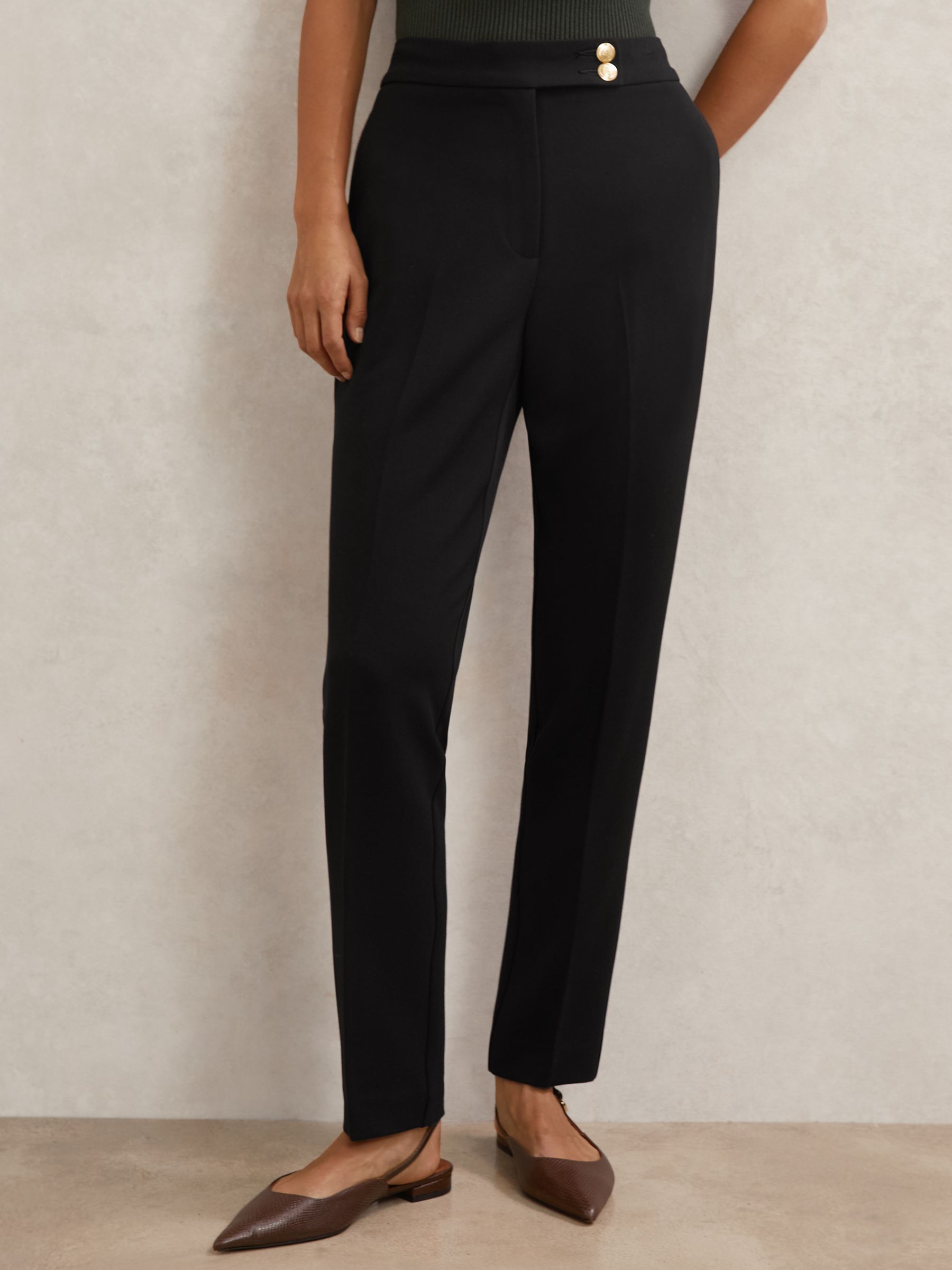Reiss Tapered Button-Detail Trousers in Black | REISS