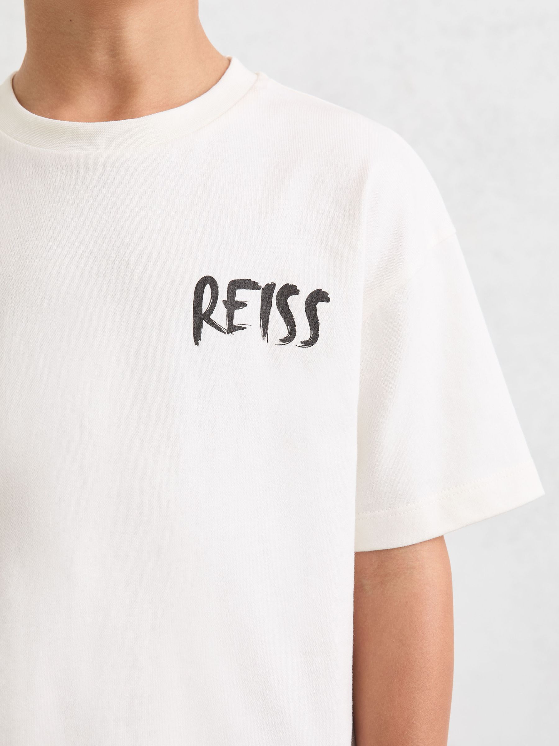 Reiss 9-13 yrs Cotton Relaxed Logo-Print T-Shirt in White | REISS