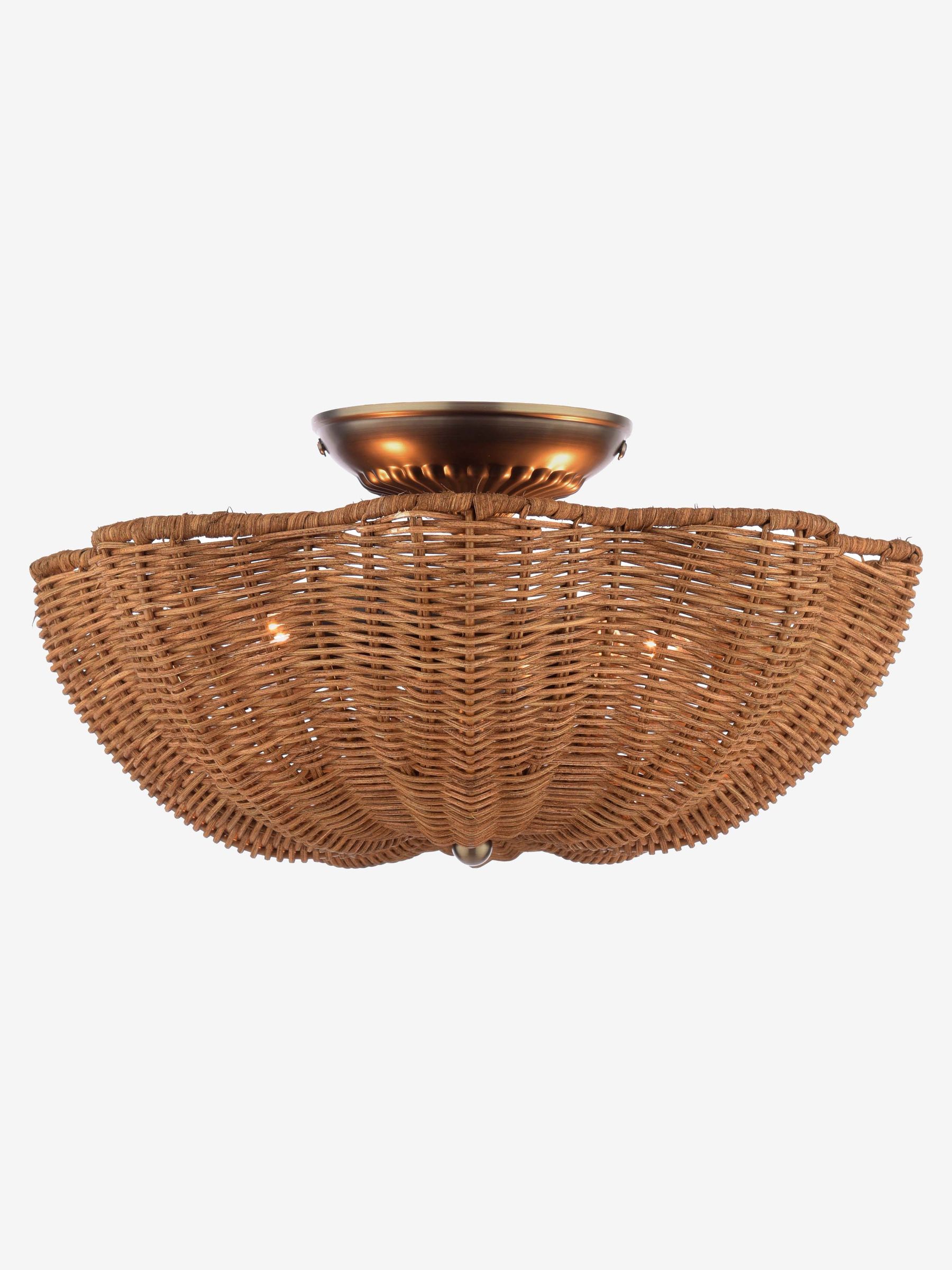 Brown Braywick 2 Light Rattan Flush Ceiling Light | Joules