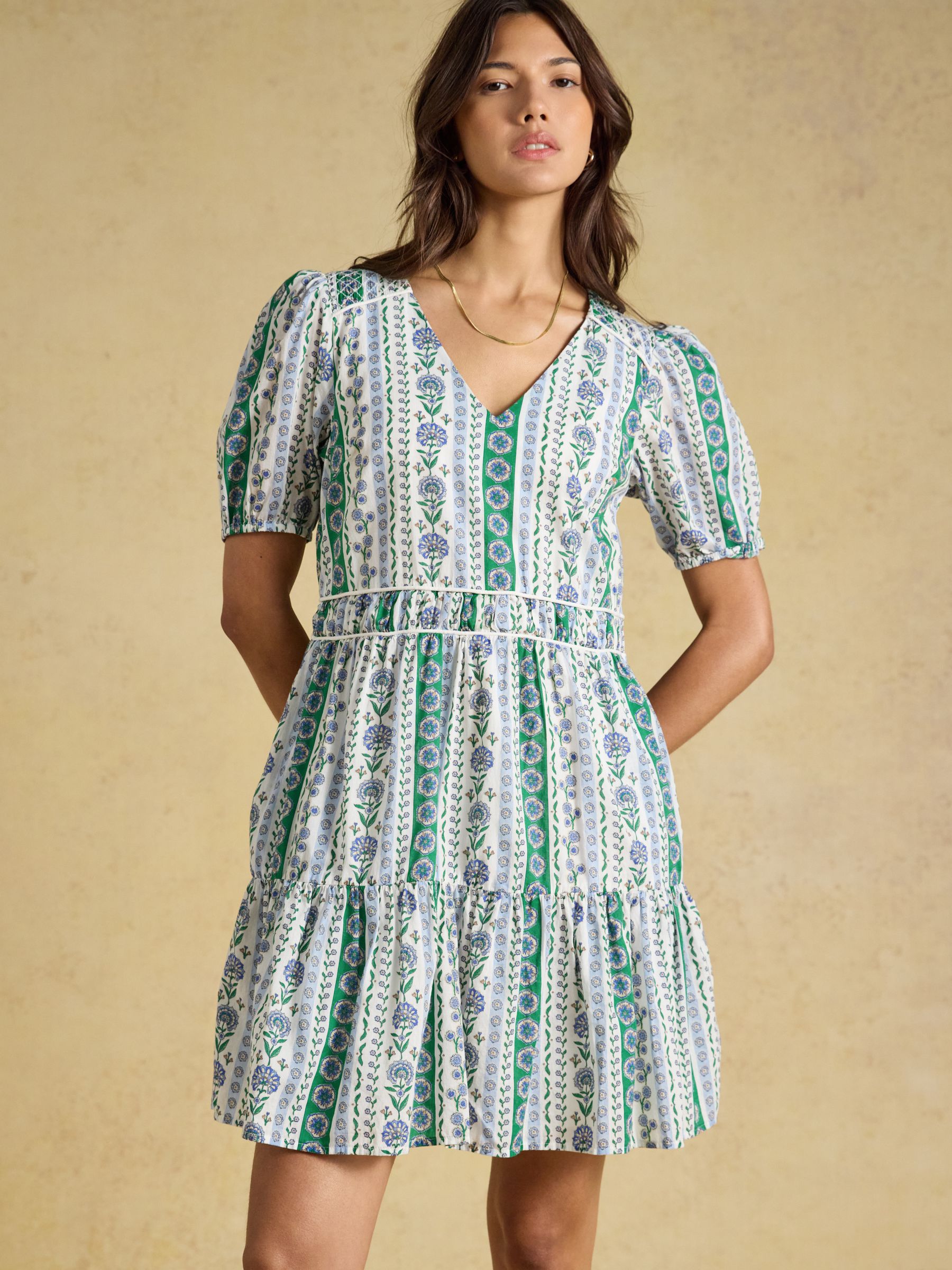 Daphne Blue Short Sleeve Tiered Dress | Joules