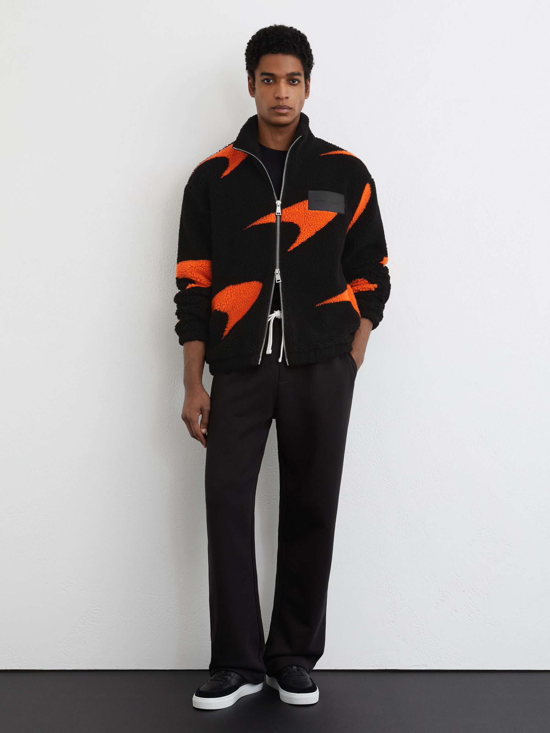 Reiss McLaren Racing Speedmark Fleece Jacket Unisex-Fit in Black/Papaya ...