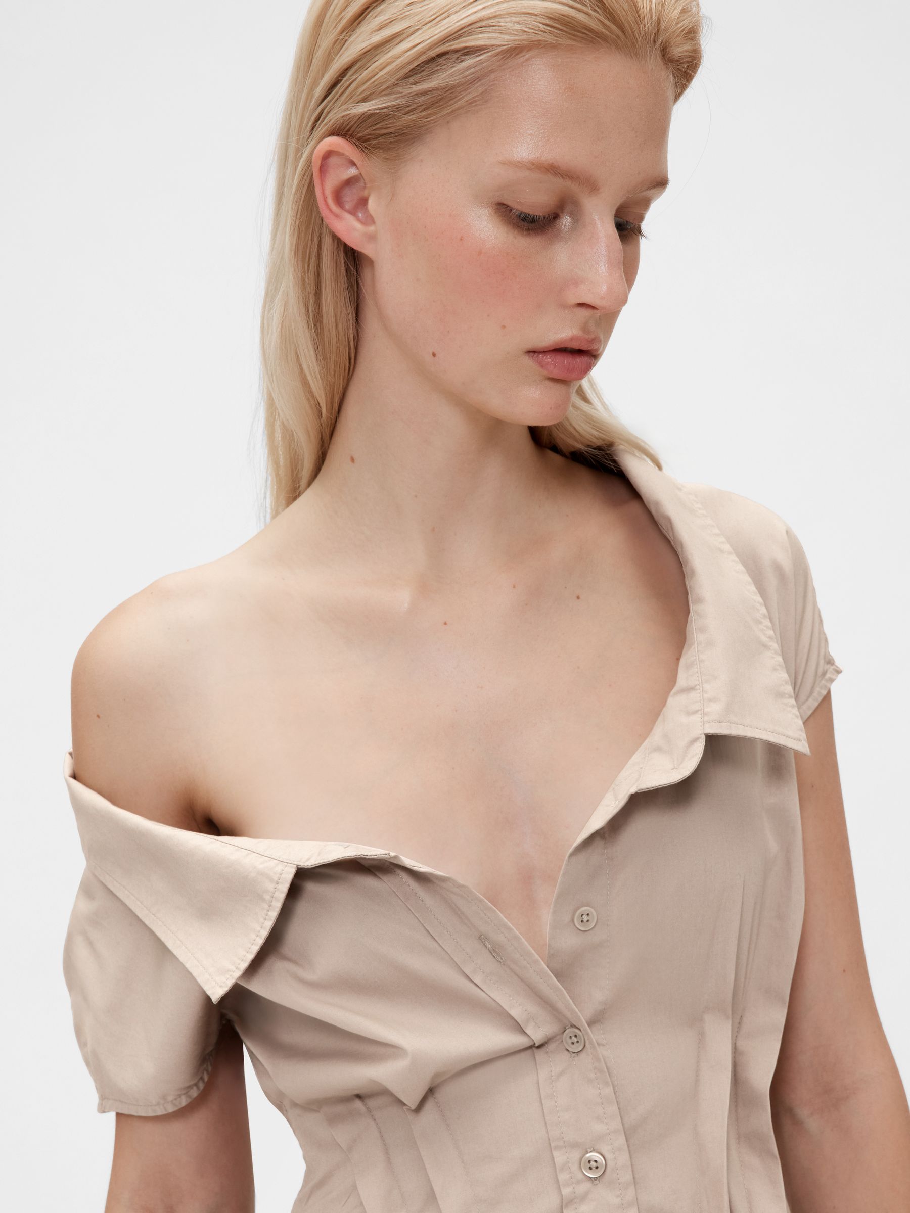 GapStudio Beige Poplin Maxi Shirt Dress | Gap