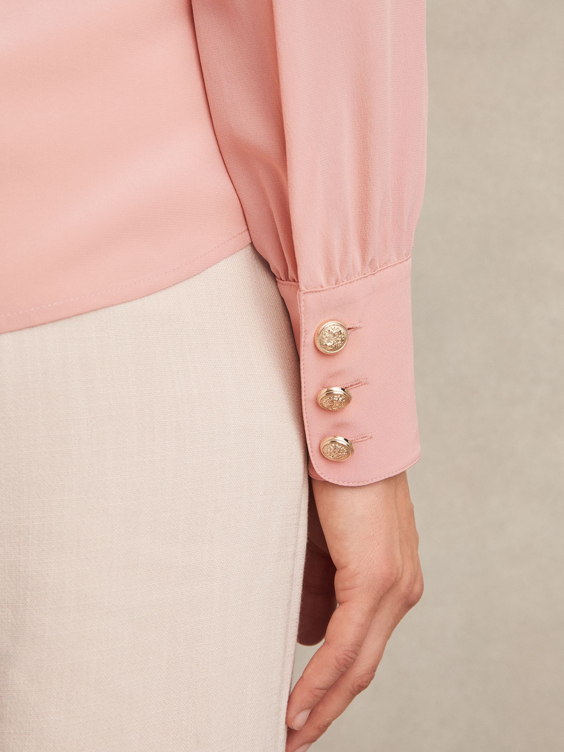 Reiss Silk Embossed-Button Shirt in Pink | REISS
