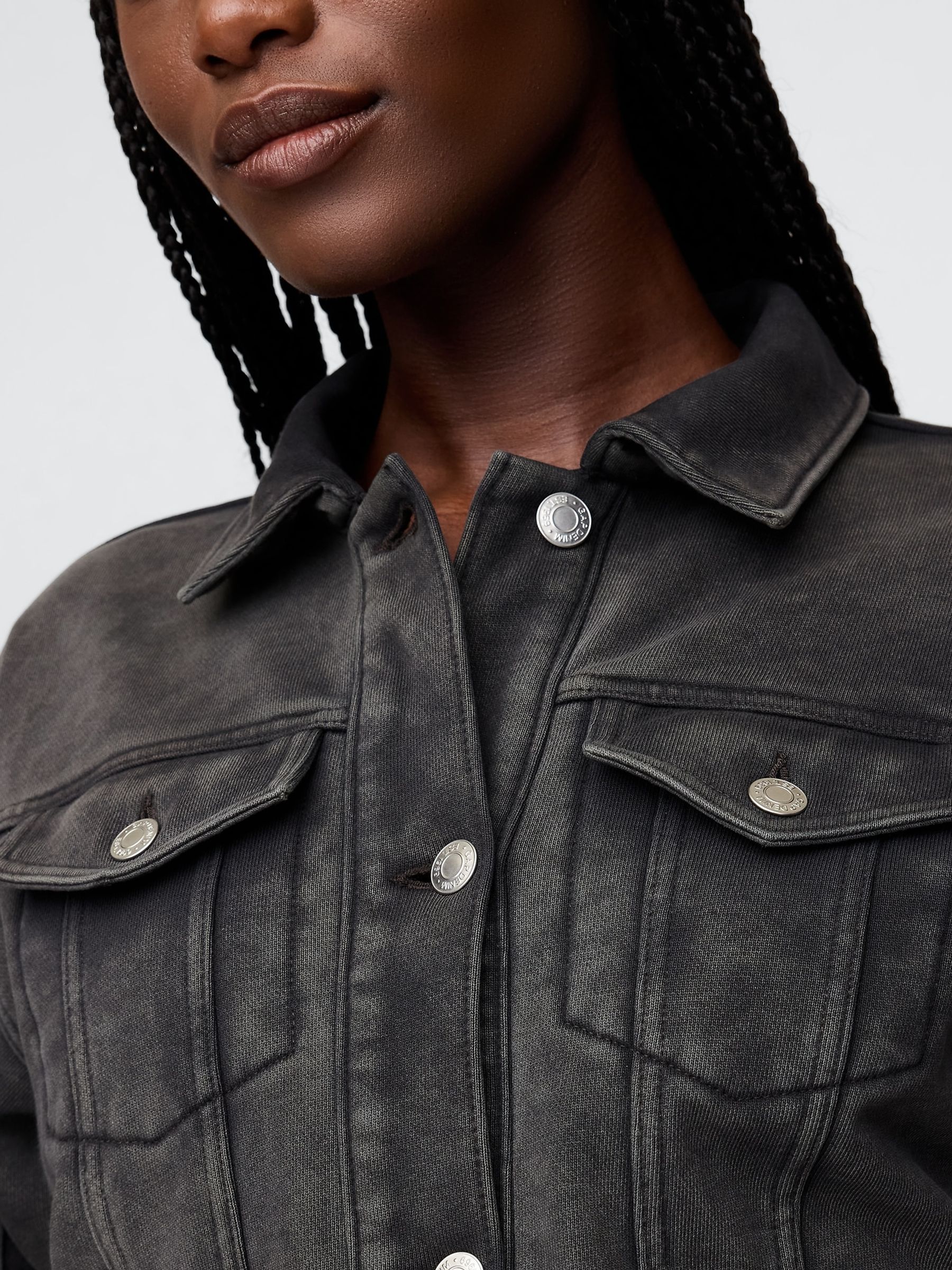 Black Heavyweight French Terry Denim Cropped Jacket | Gap