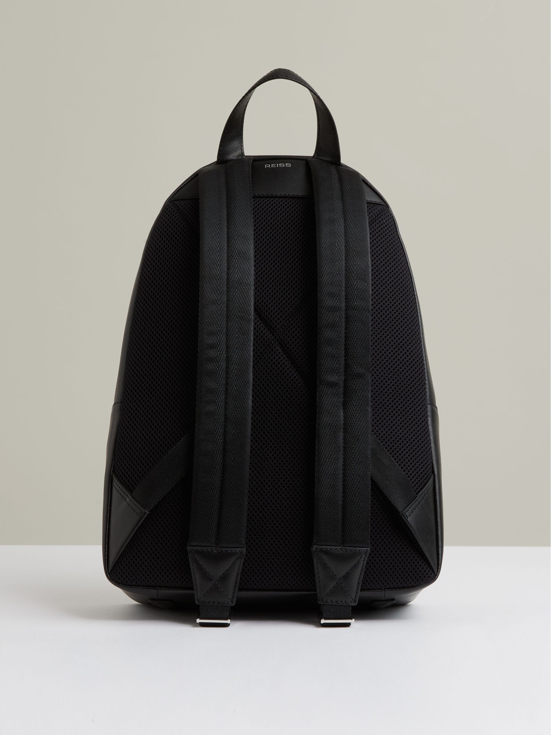 Reiss Micro-Grain Leather Backpack in Black - REISS