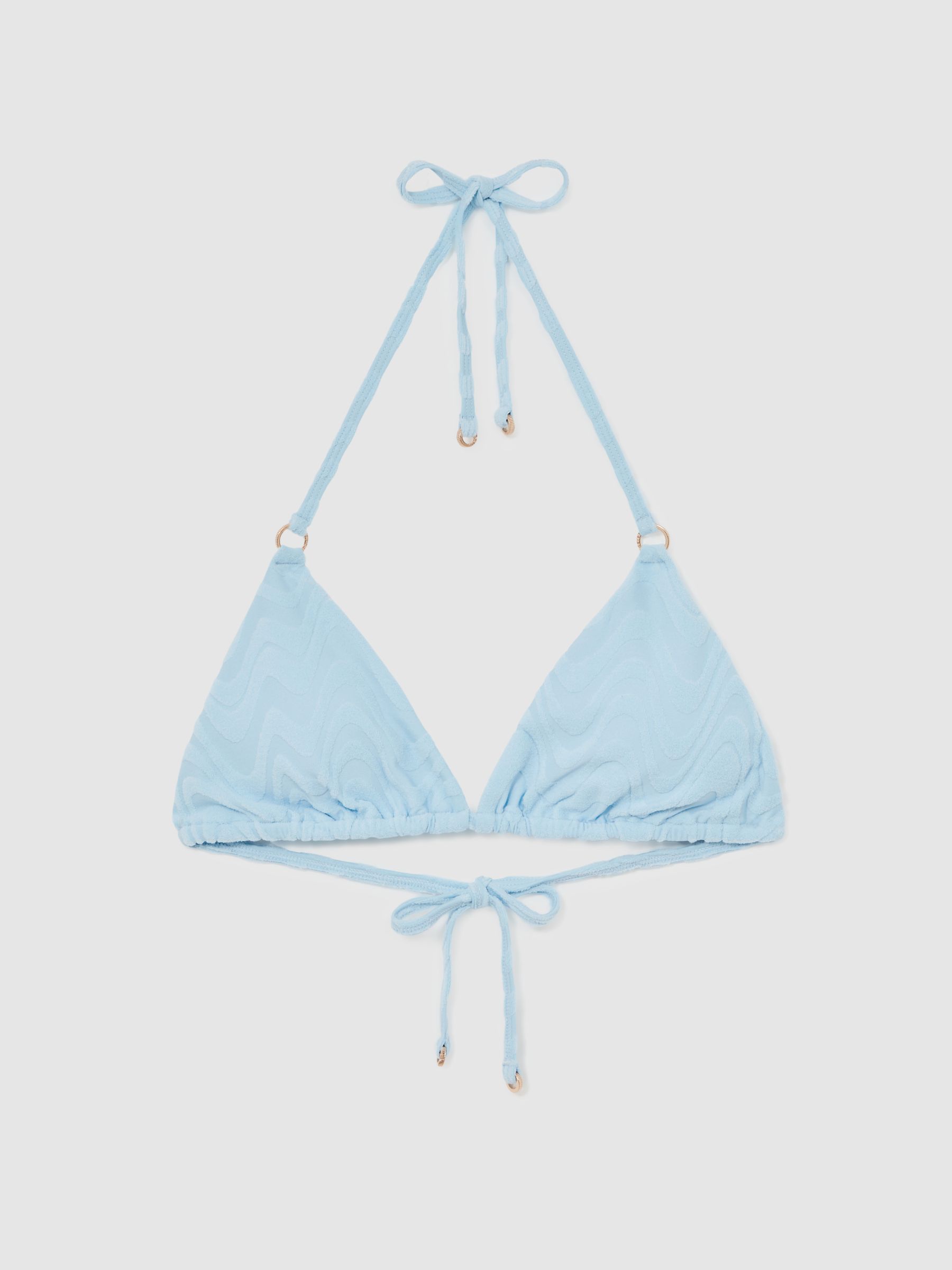 Reiss Textured Wave Triangle Bikini Top in Blue | REISS