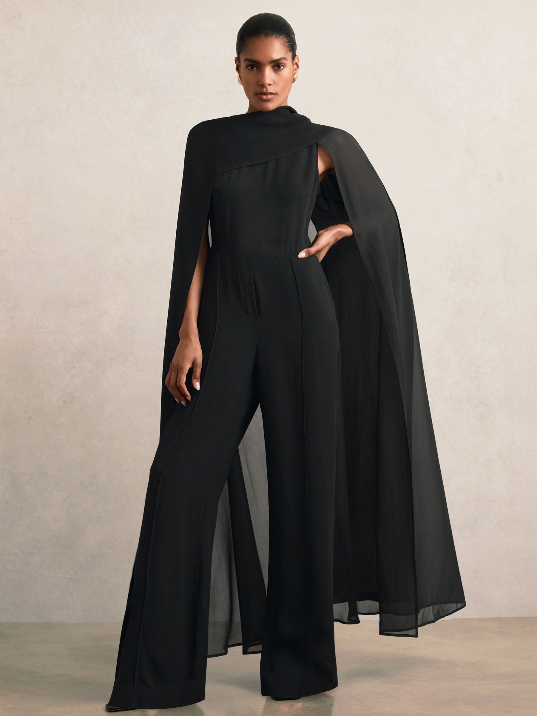 Reiss Wide-Leg Cape Jumpsuit in Black - REISS