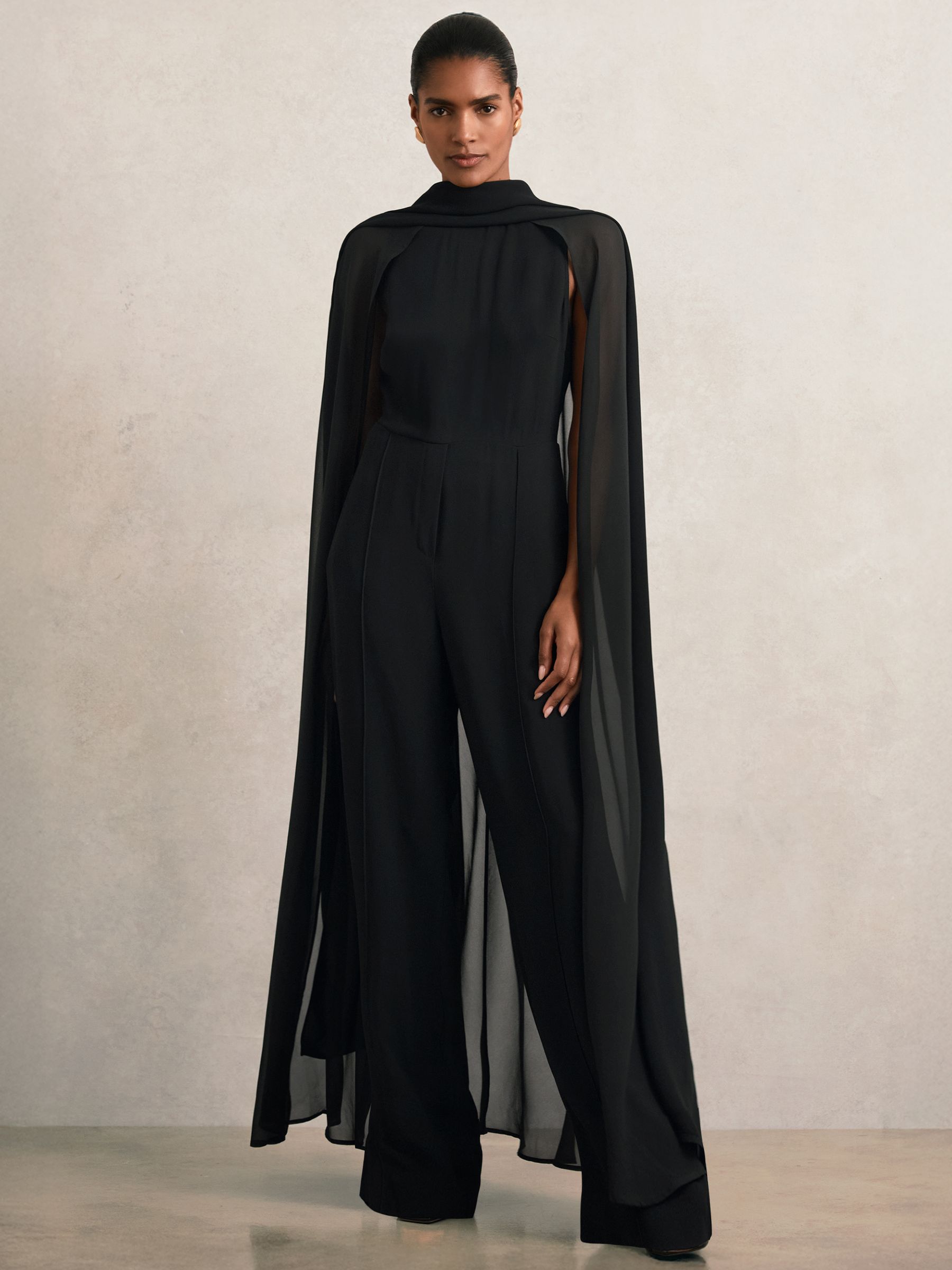 Reiss Wide-Leg Cape Jumpsuit in Black - REISS