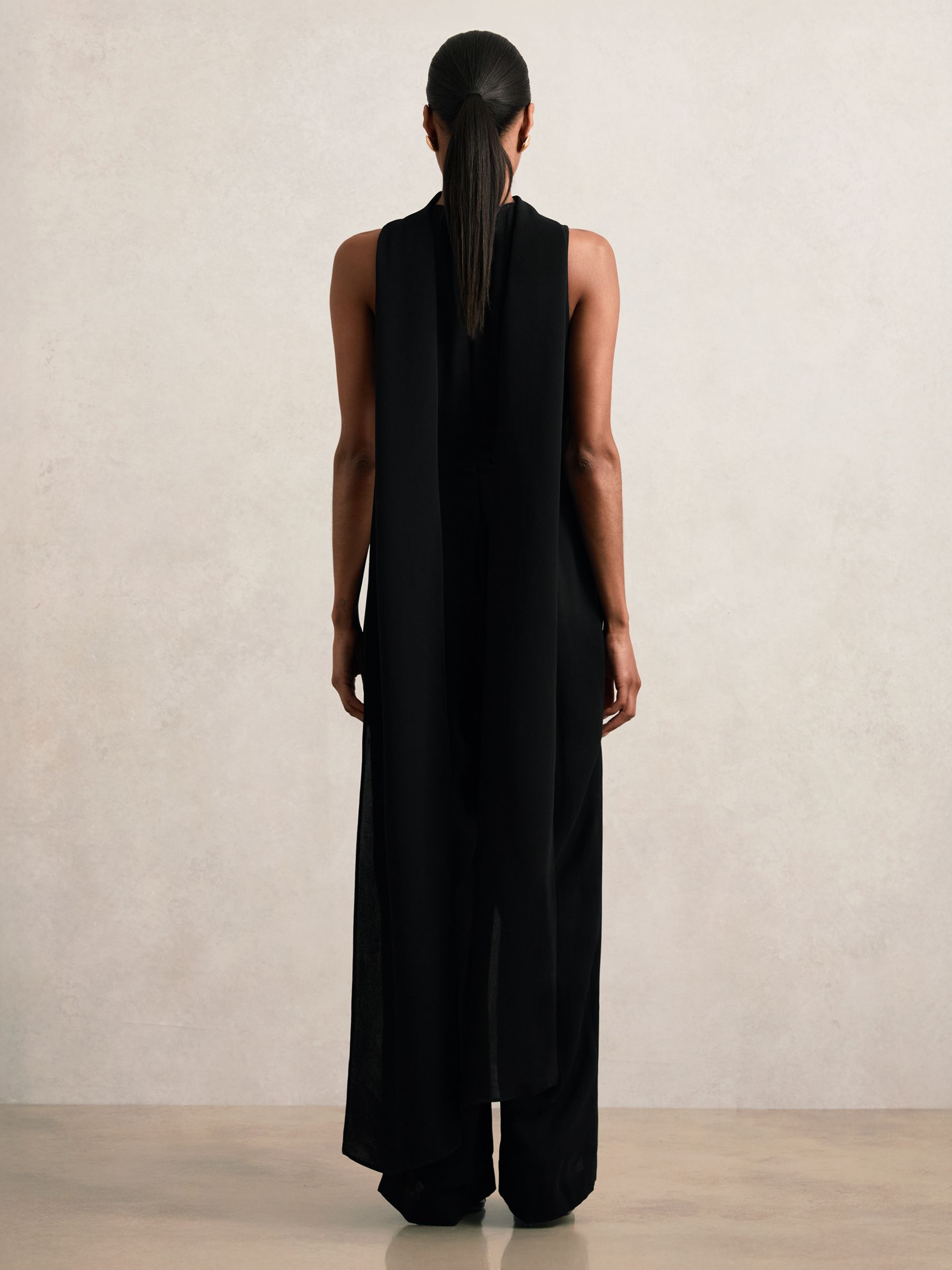 Reiss Wide-Leg Cape Jumpsuit in Black - REISS