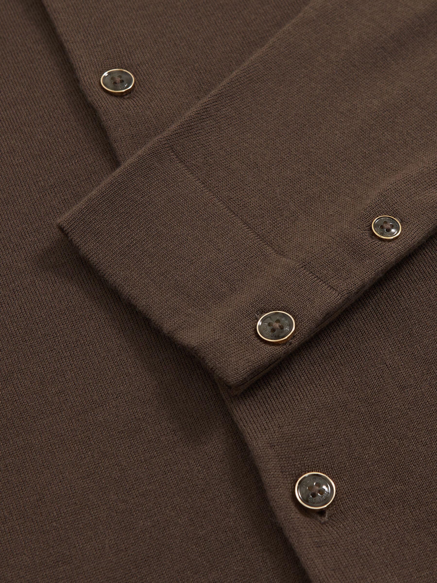 Reiss Merino Wool Button-Through Cardigan in Chocolate Brown - REISS