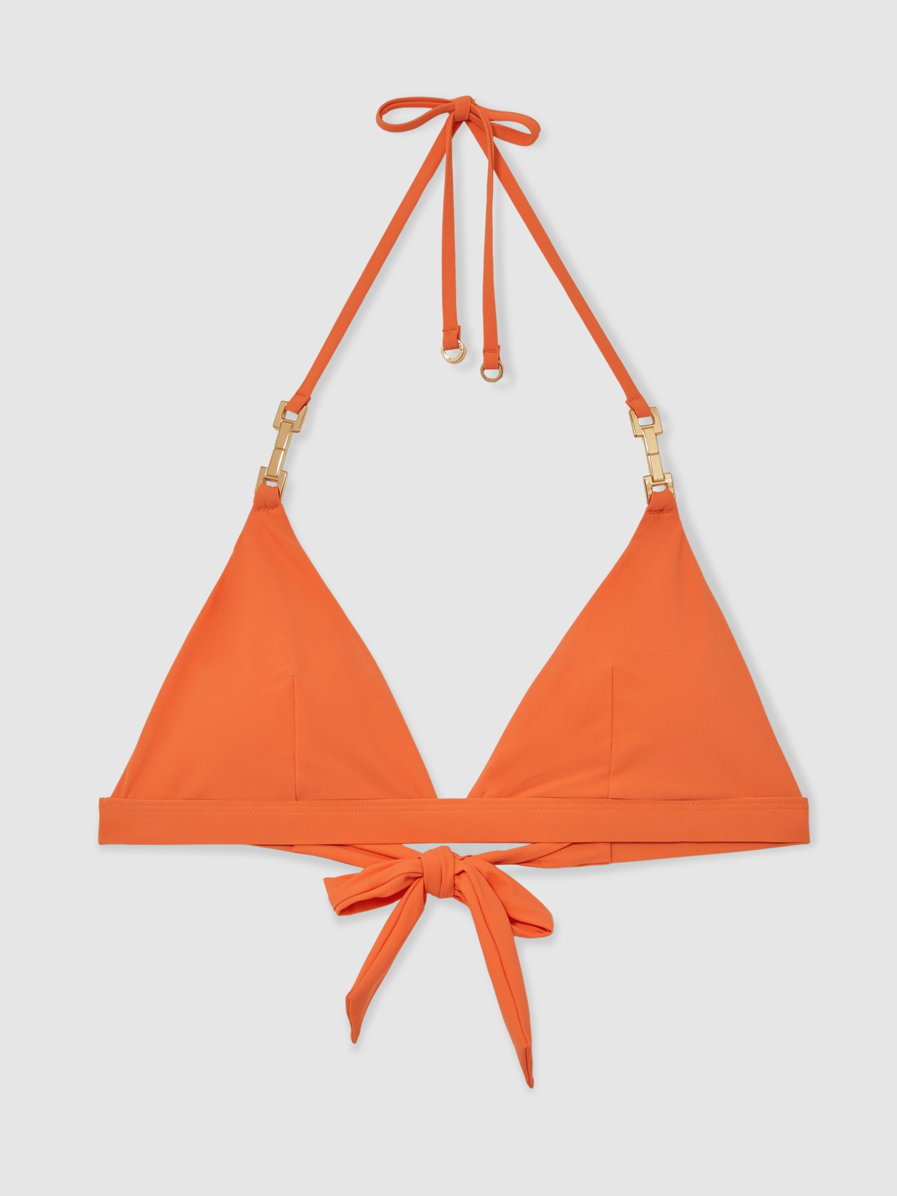 Reiss Triangle Halter Neck Bikini Top in Coral Orange - REISS
