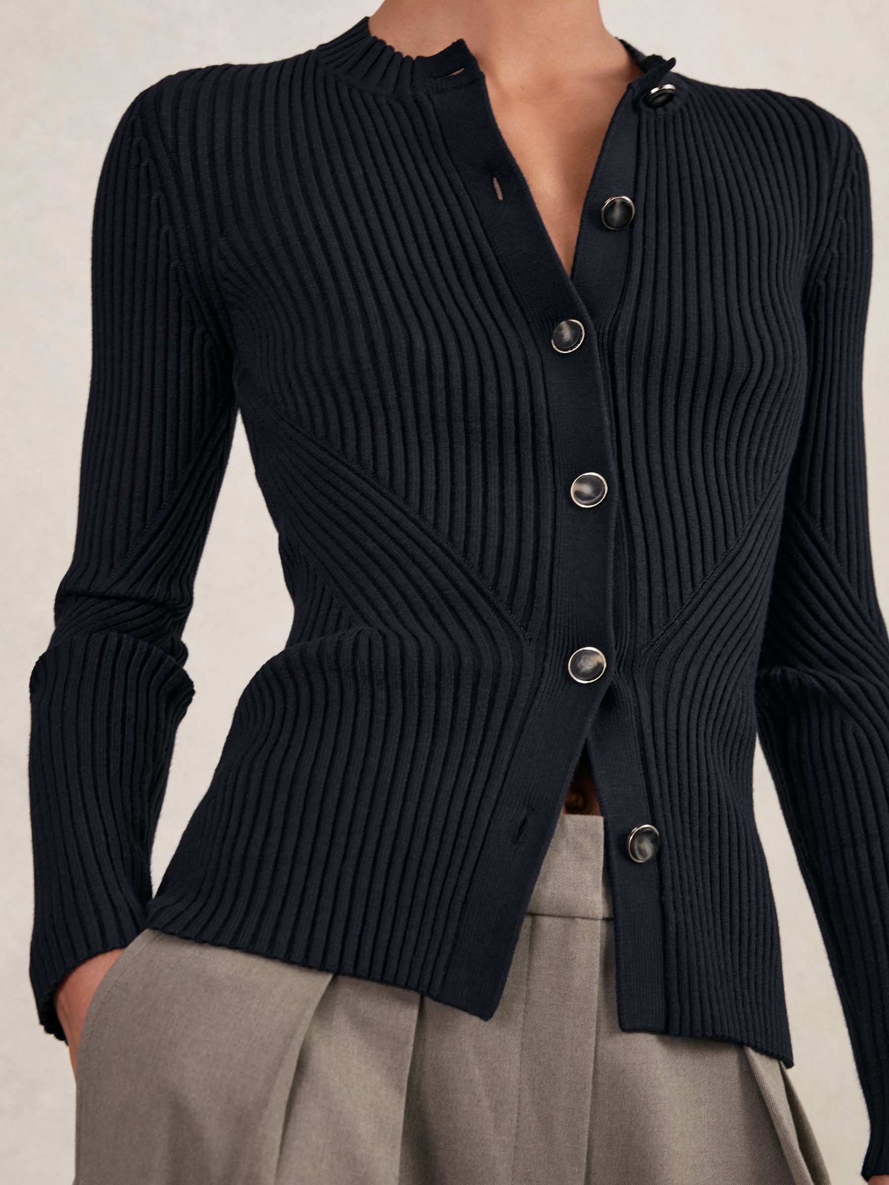 Reiss Button Front Knit Cardigan in Navy | REISS