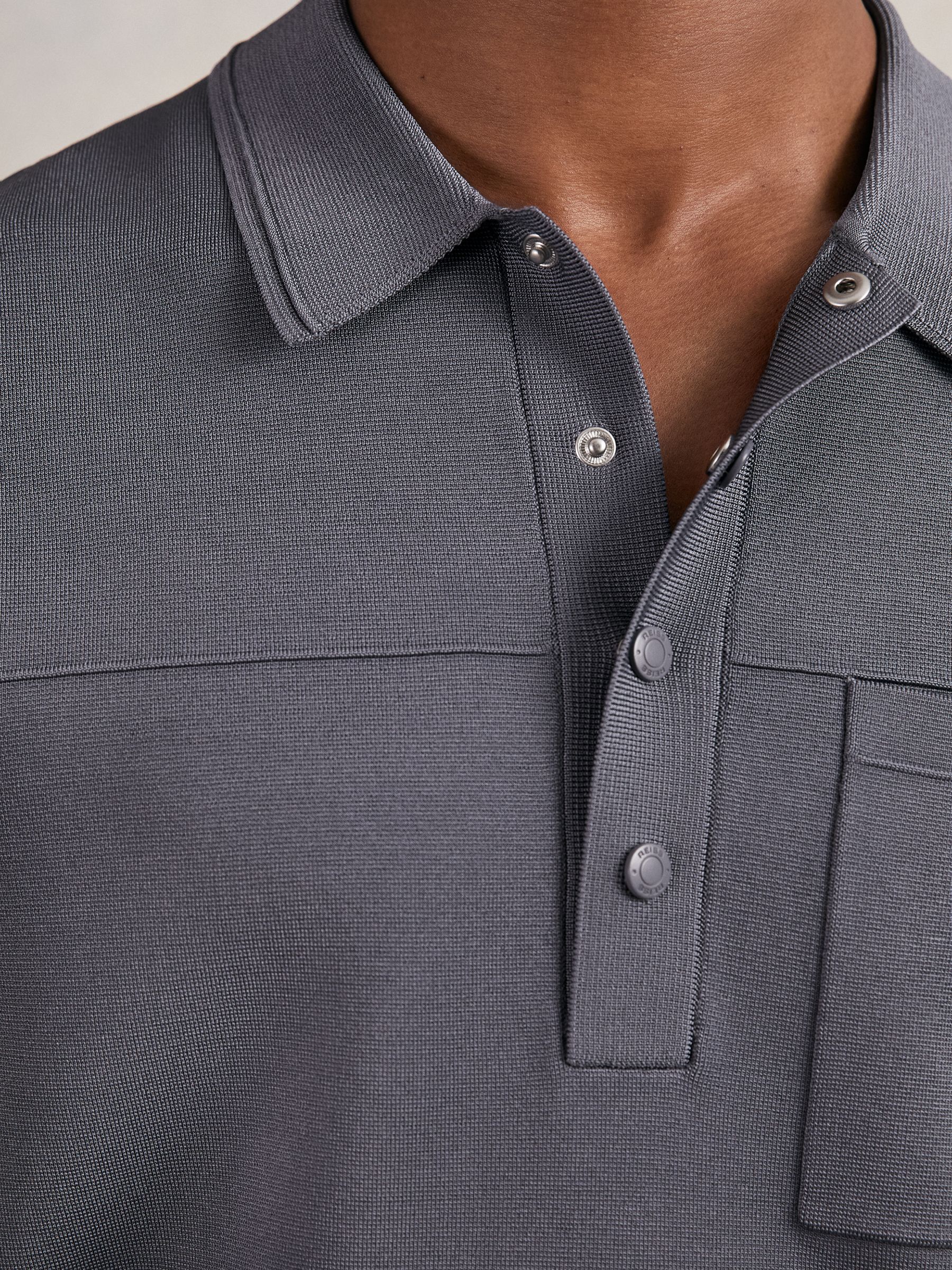 Reiss Press-Stud Seam-Detail Polo Shirt in Airforce Blue - REISS