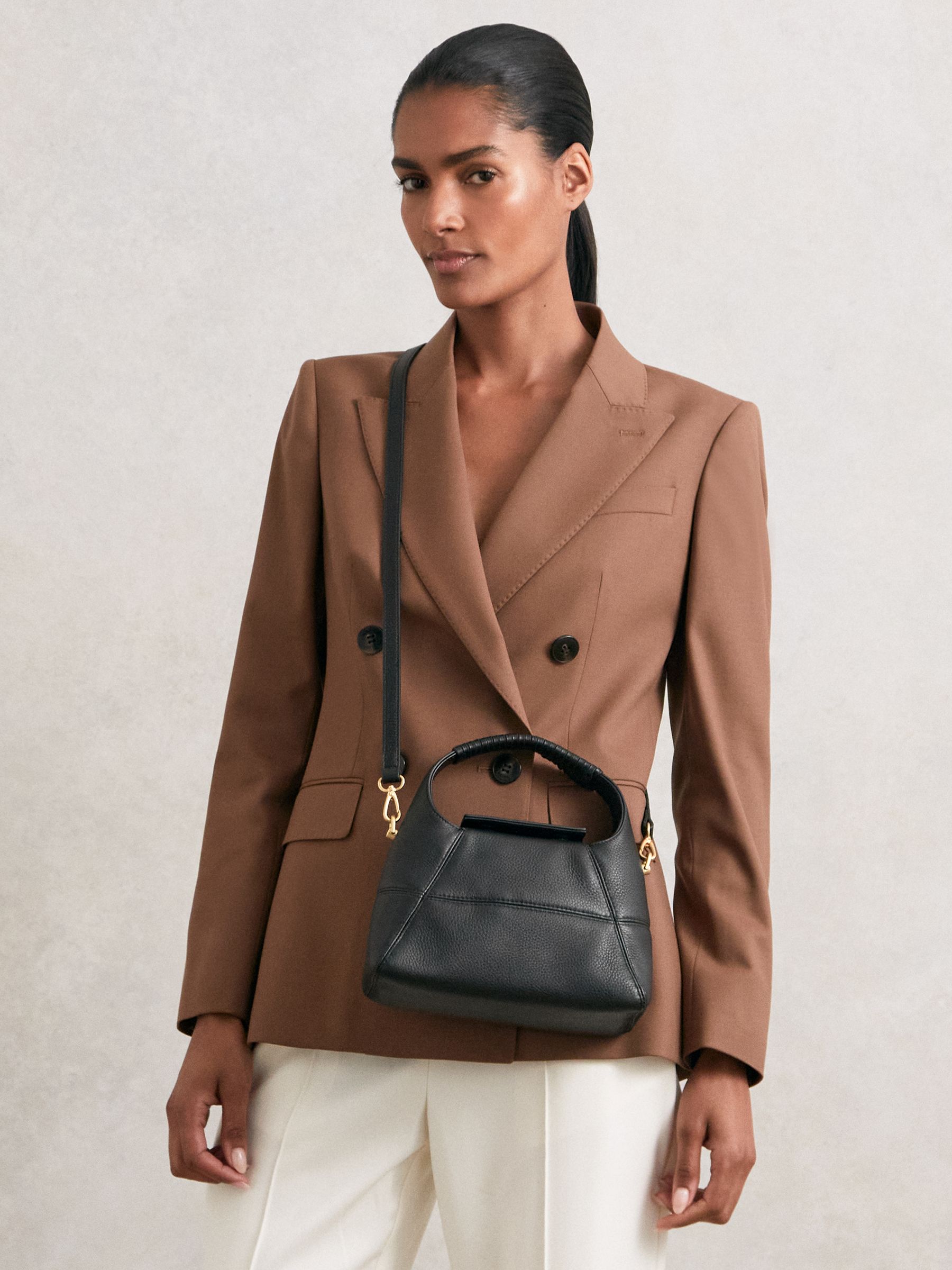 Reiss Grained-Leather Crossbody Bag in Black | REISS