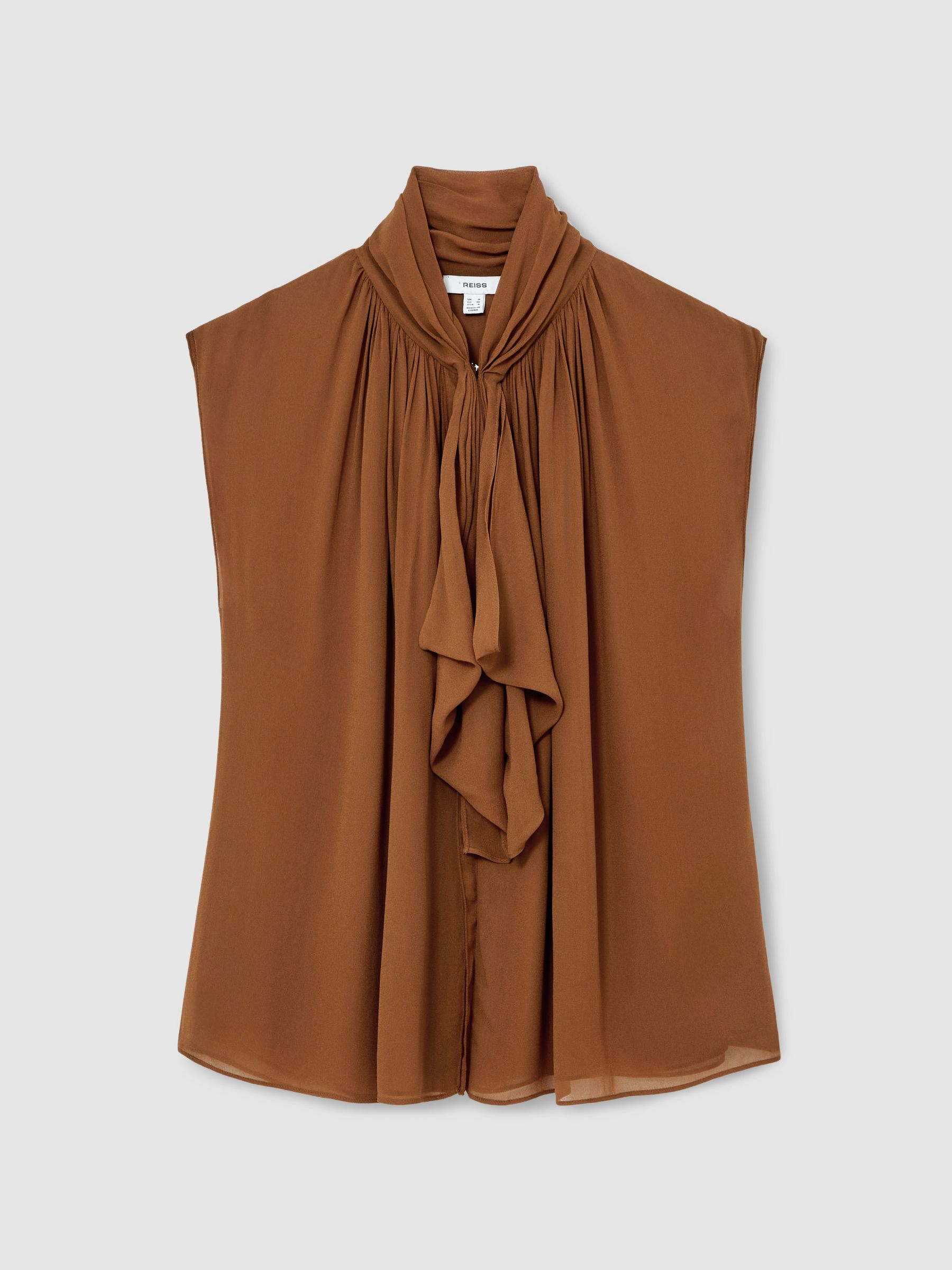 Reiss Crepe-Chiffon Ruffle Sleeveless Top in Tan Brown - REISS