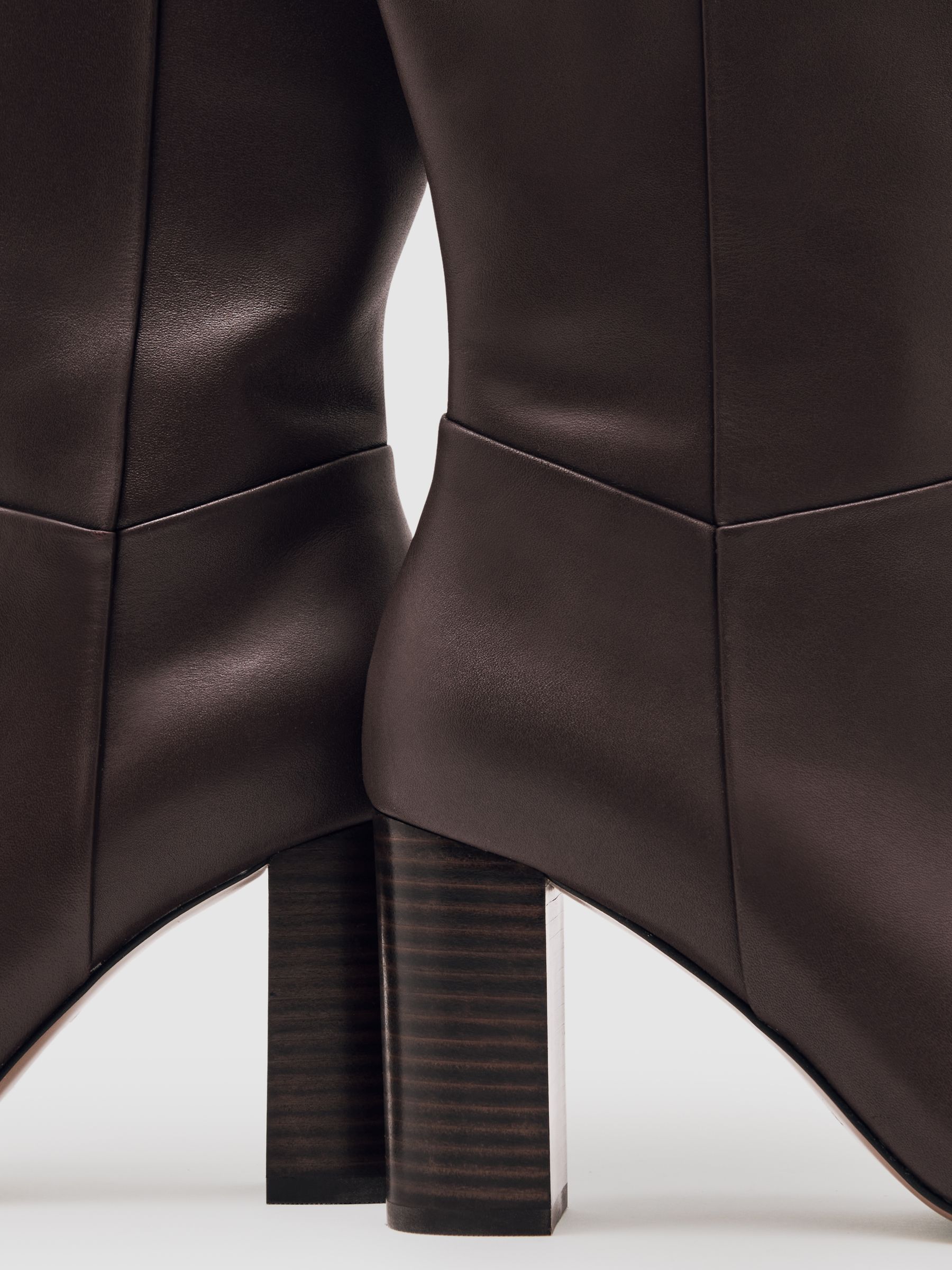 Reiss Leather Block-Heel Knee-High Boots in Burgundy | REISS