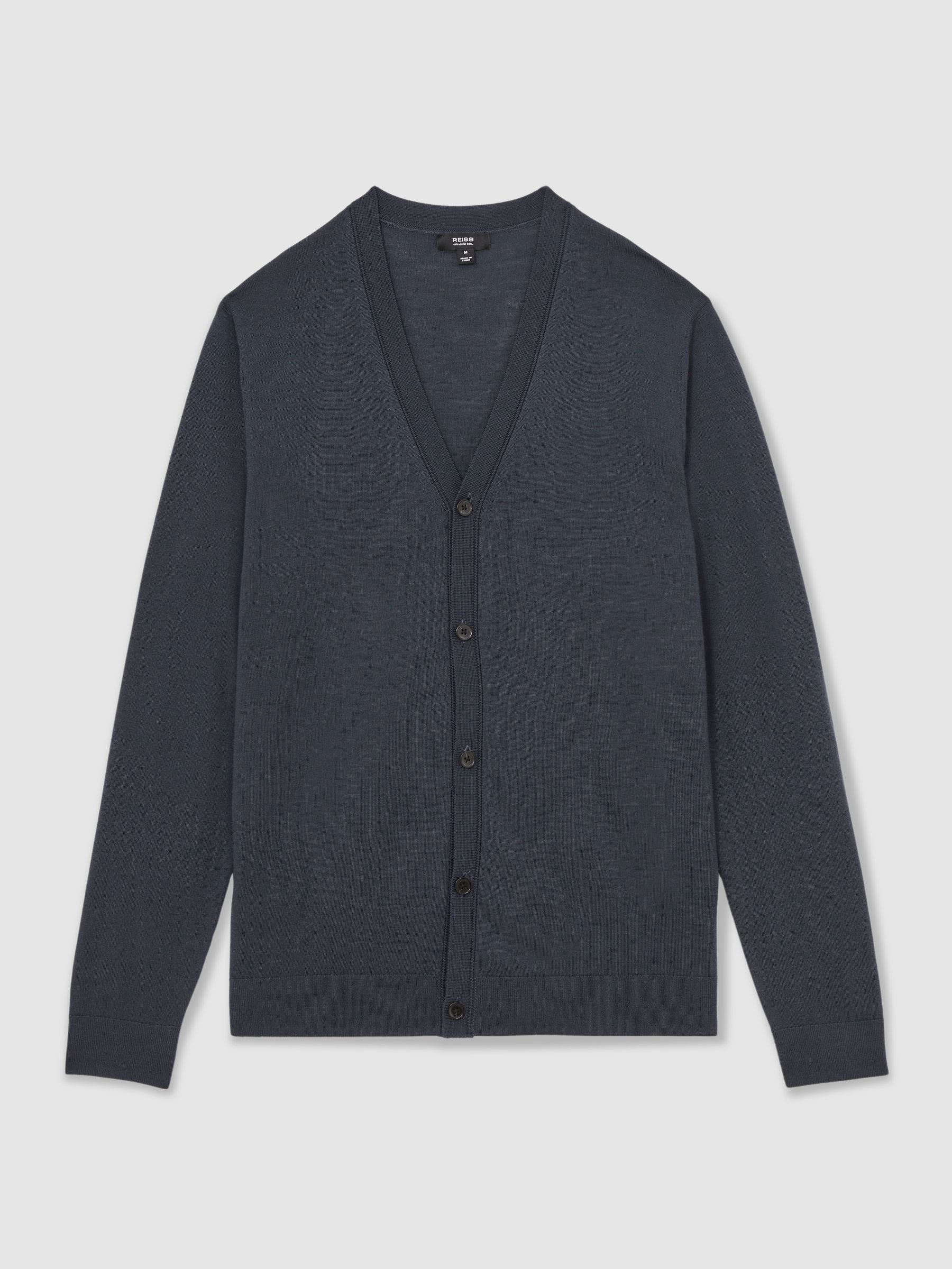 Reiss Wool Button-Through Cardigan in Midnight Navy | REISS