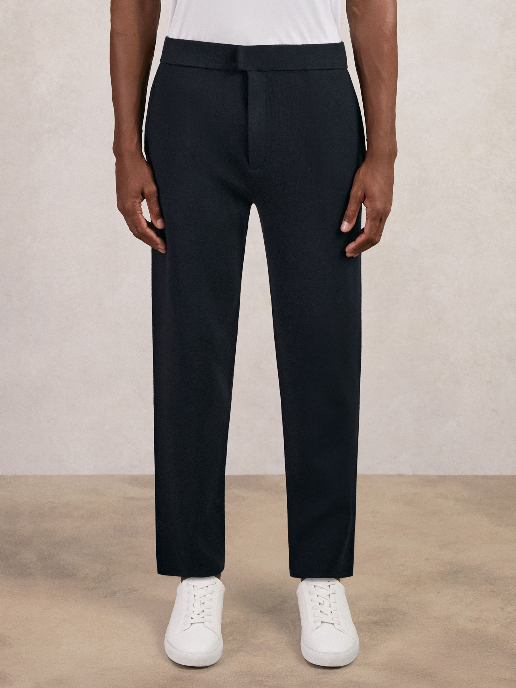 Reiss Tapered Fit Knitted Trousers in Navy | REISS