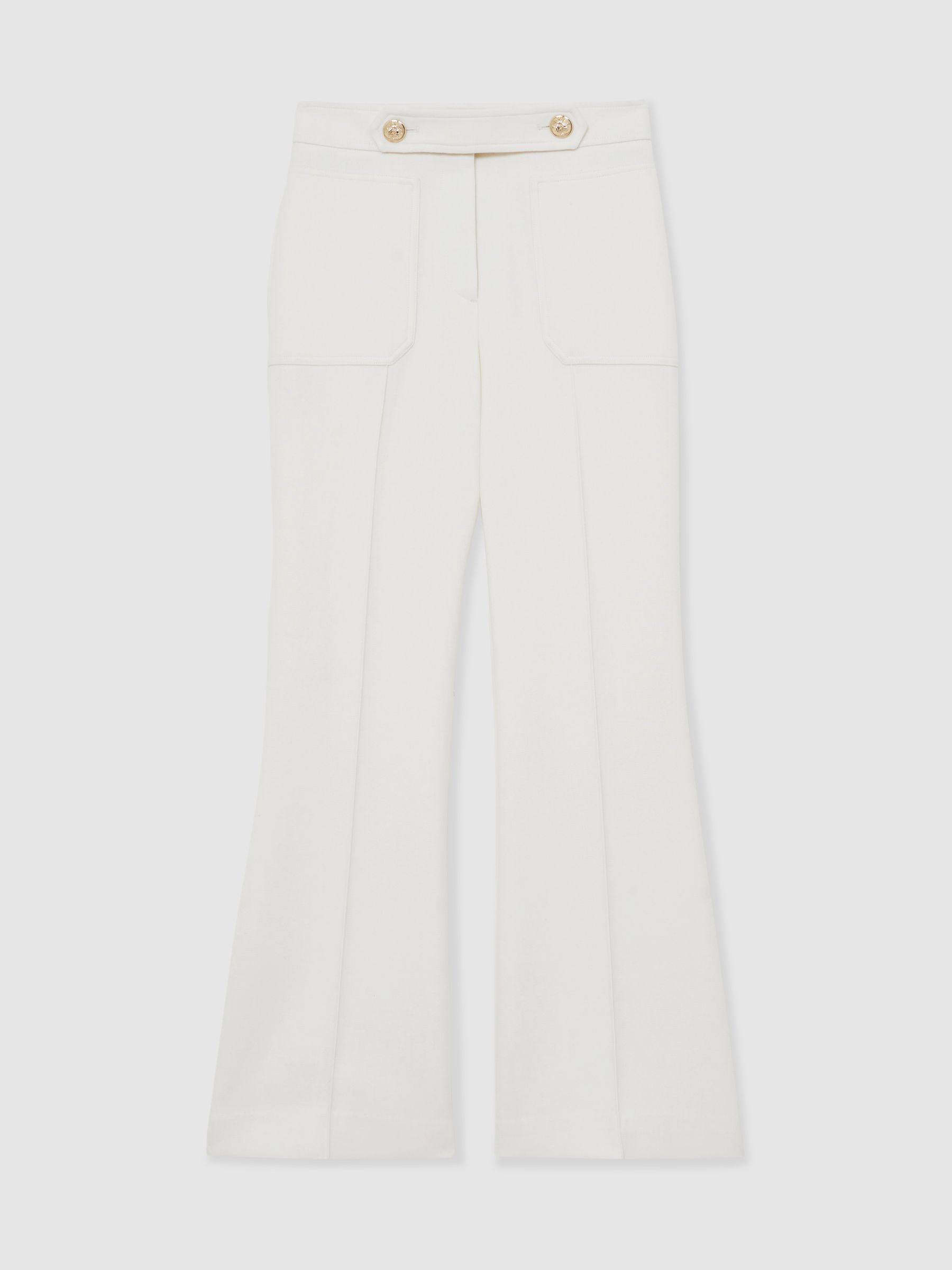 Reiss Petite Twill Button-Tab Flared Trousers With Wool in White | REISS