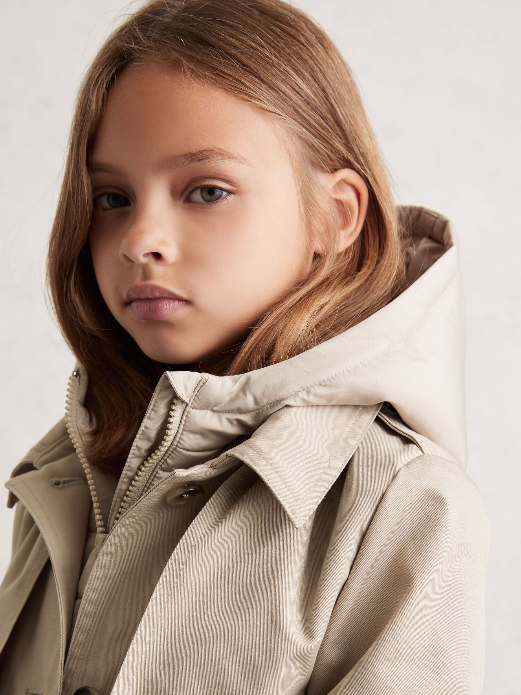 Reiss 9-13 yrs Removable-Hood Trench Coat in Stone | REISS