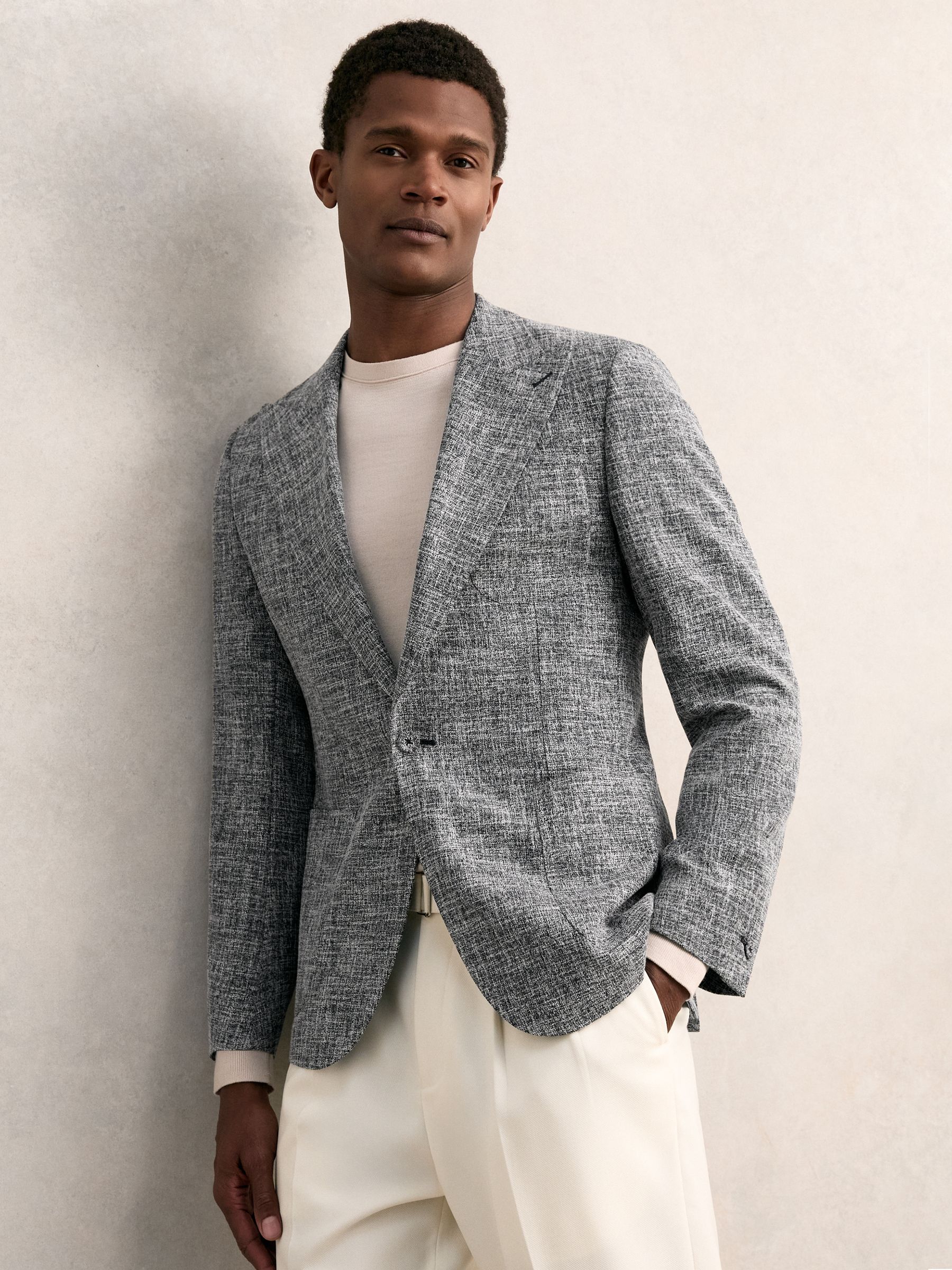 Reiss Single-Breasted Textured Mélange Blazer Tailored-Fit in Navy ...