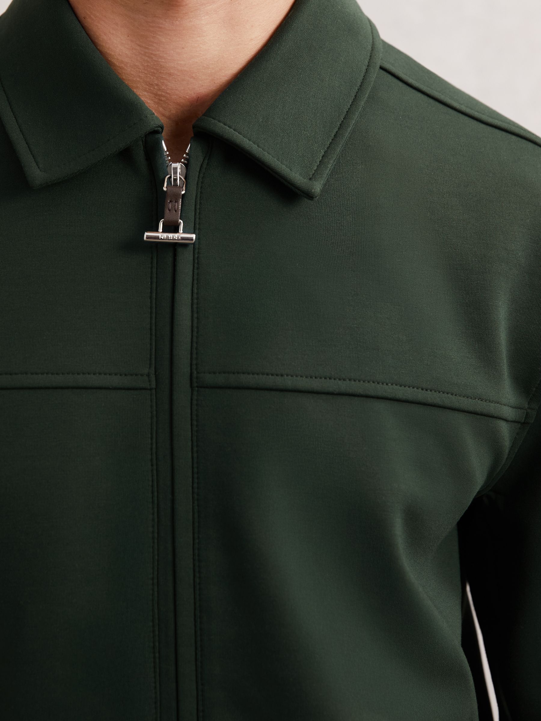Reiss Premium Interlock Zip-Through Overshirt in Dark Sage Green | REISS