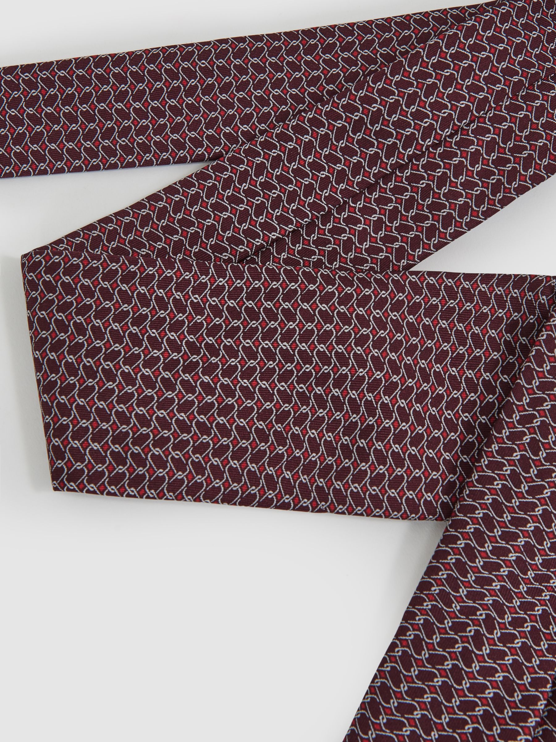 Reiss Silk Geometric-Chain Print Tie in Bordeaux - REISS